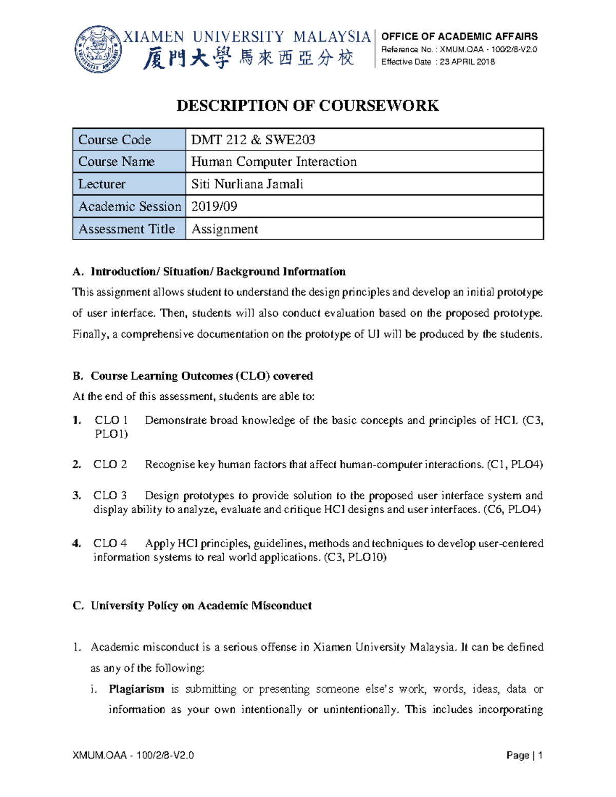 Group Assignment - DESCRIPTION OF COURSEWORK Course Code DMT 212 & SWE Course Name Human - Studocu