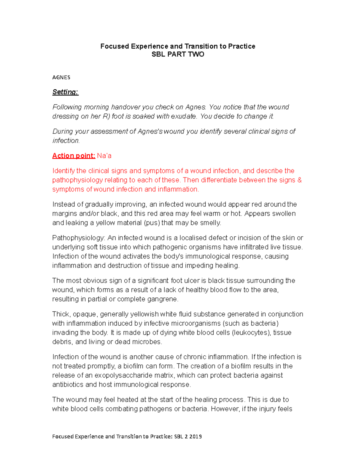 SBL Part 2-1-1 - sbl - Focused Experience and Transition to Practice SBL PART TWO AGNES Setting ...