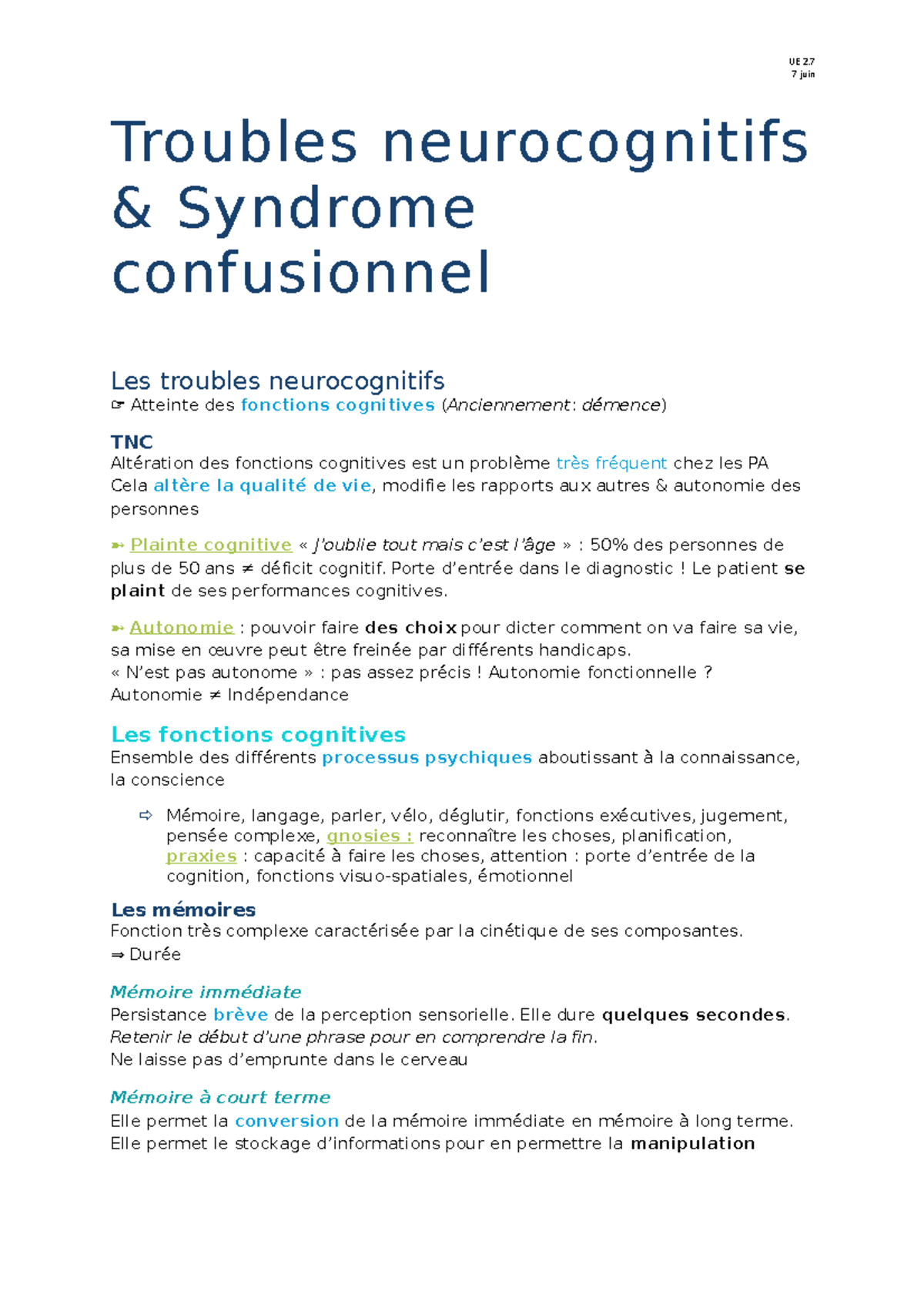 Troubles neurocognitifs - 7 juin Troubles neurocognitifs & Syndrome ...