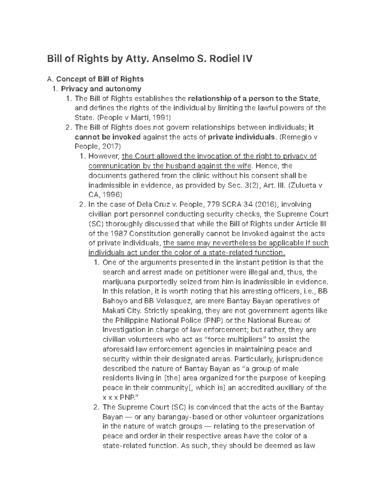 Consti 2 BILL OF Rights - Lecture Notes for Law Students - 1. 1. 2. 1 ...