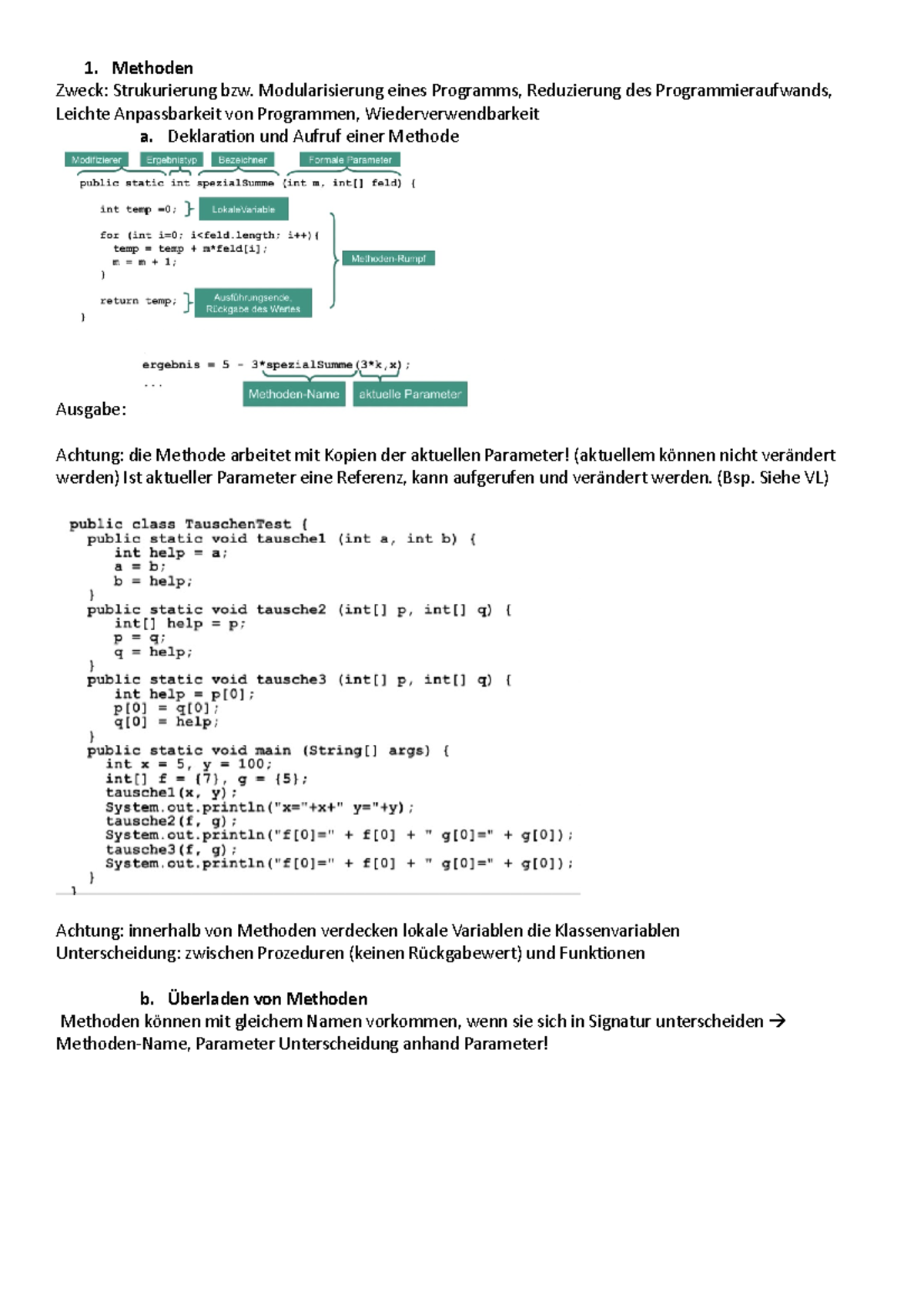 Prog Zusammenschrieb - Methoden Zweck: Strukurierung bzw ...