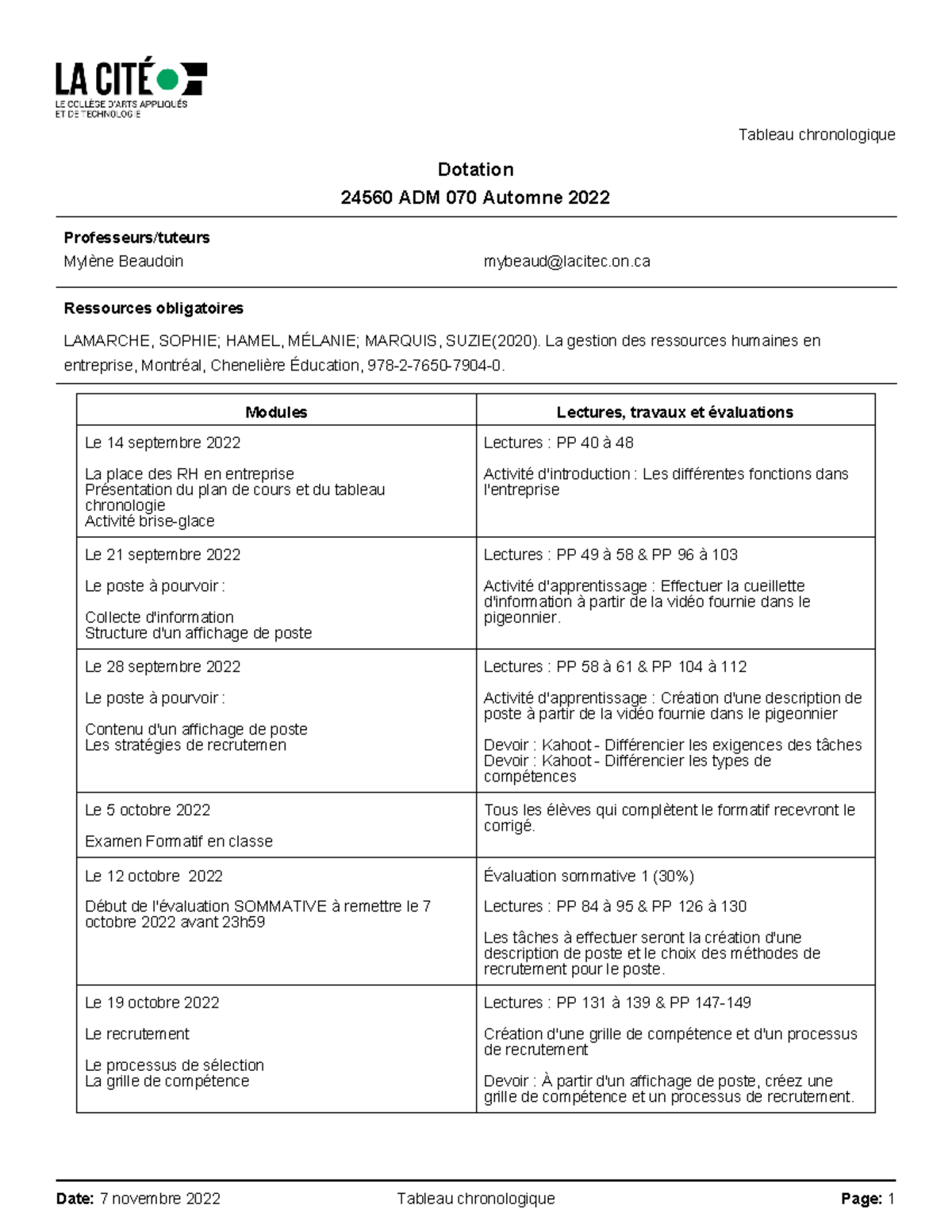 TC 5229 024560 ADM 070 2 - Tableau chronologique Dotation 24560 ADM 070 Automne 2022 - Studocu