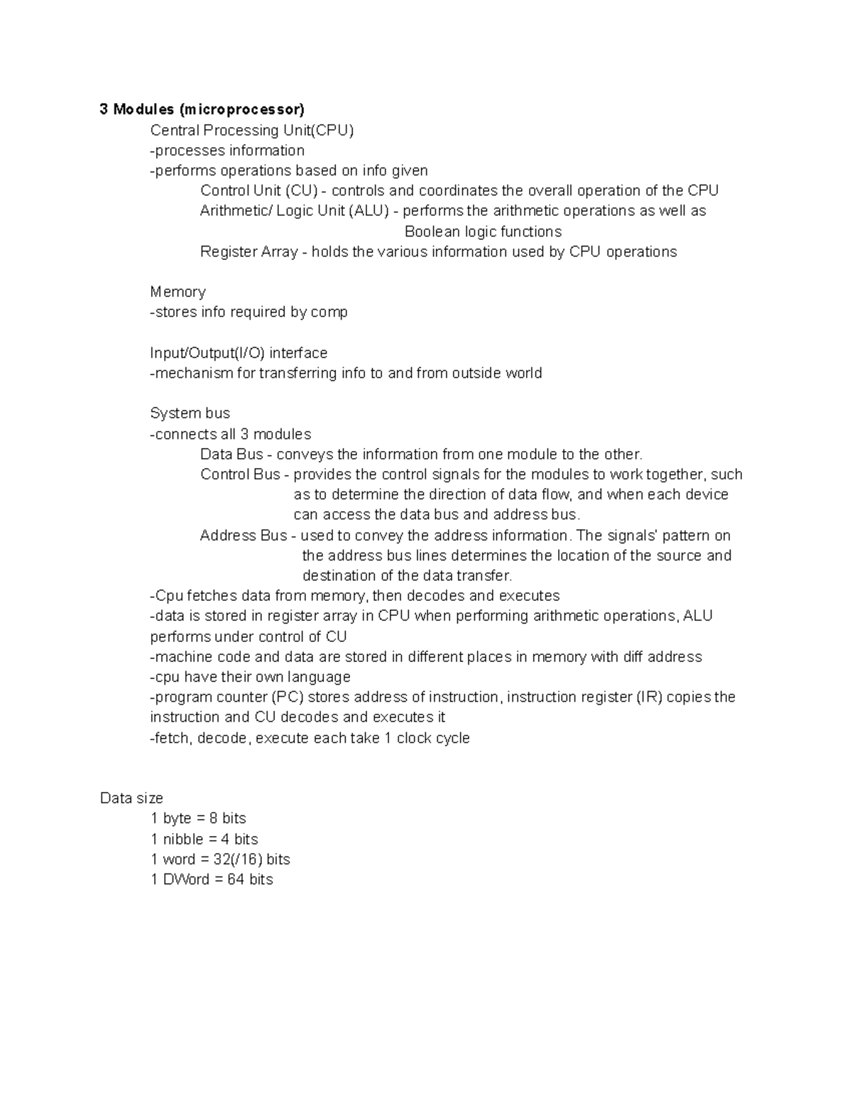 Intro to comp notes incomplete - 3 Modules (microprocessor) Central ...