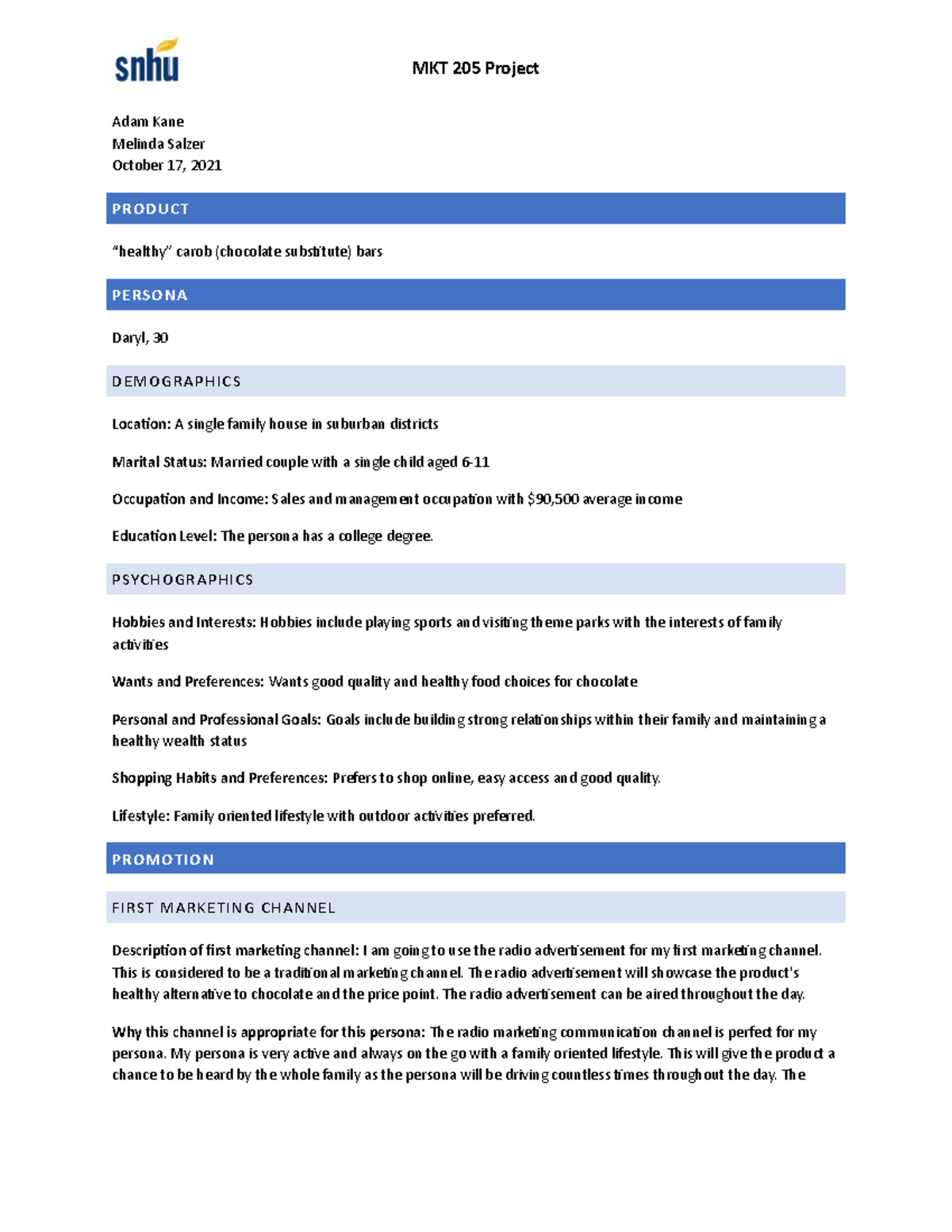 MKT 205 Module 8 Project - MKT 205 Project Adam Kane Melinda Salzer ...