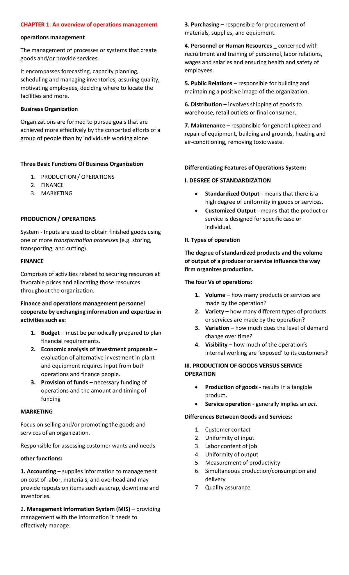 Chapter 1 Op Man - Reviewer - CHAPTER 1: An overview of operations ...