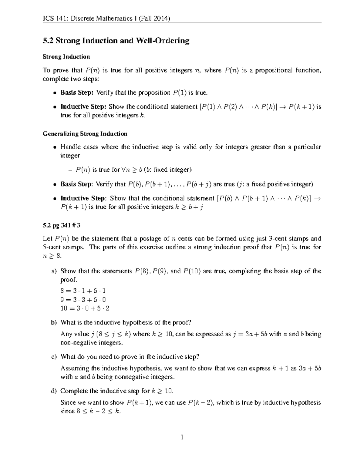 Strong Induction-QA - Notes - ICS 141: Discrete Mathematics I (Fall ...