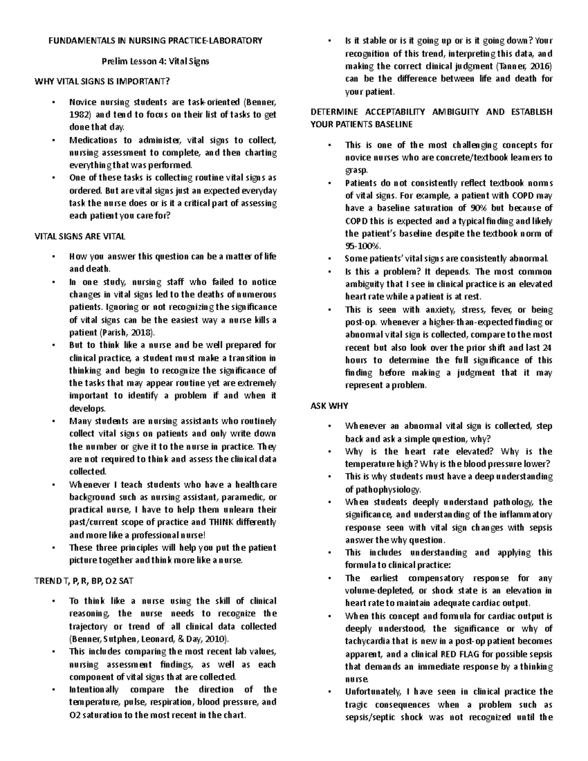 Vital-Signs lecture notes - FUNDAMENTALS IN NURSING PRACTICE-LABORATORY ...