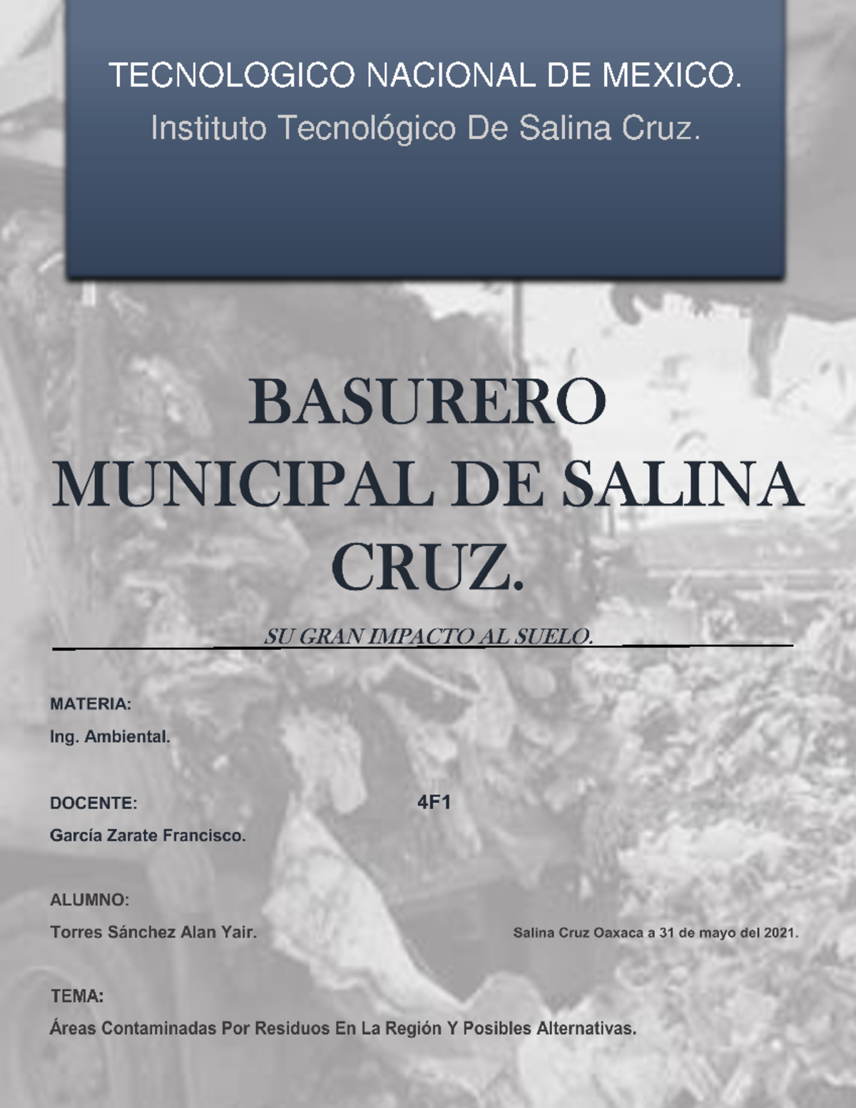 Basurero DE Salina CRUZ - TECNOLOGICO NACIONAL DE MEXICO. Instituto Tecnológico De Salina Cruz ...