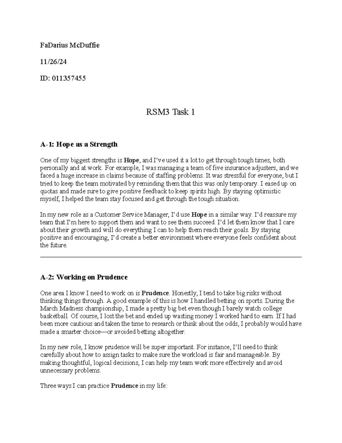Becoming an Effective Values-Based Leader - FaDarius McDuffie 11/26/ ID ...