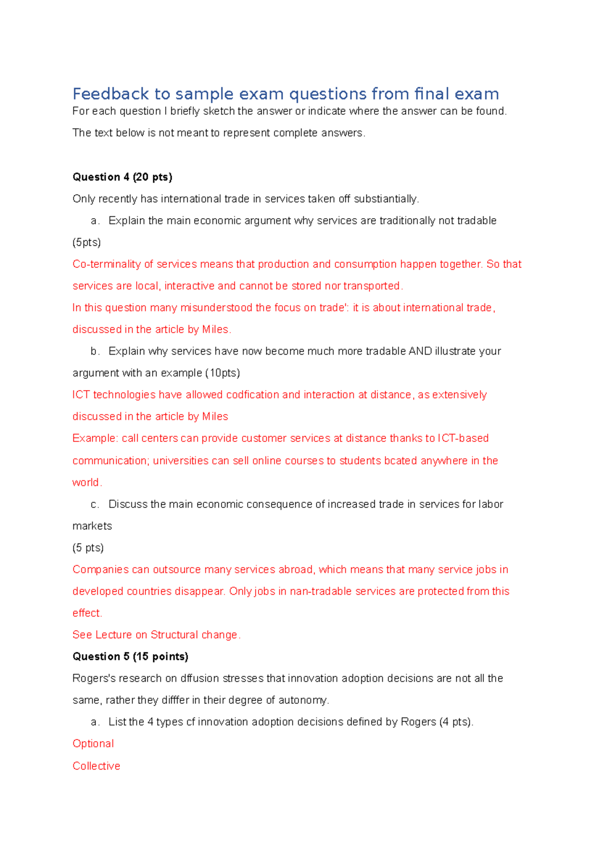 Feedback to sample exam questions from final exam - The text below is ...