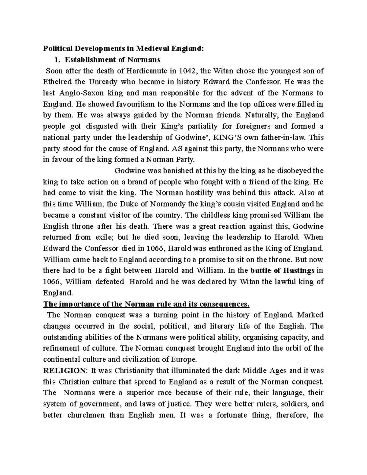 Political Developments - Establishment of Normans Soon after the death ...