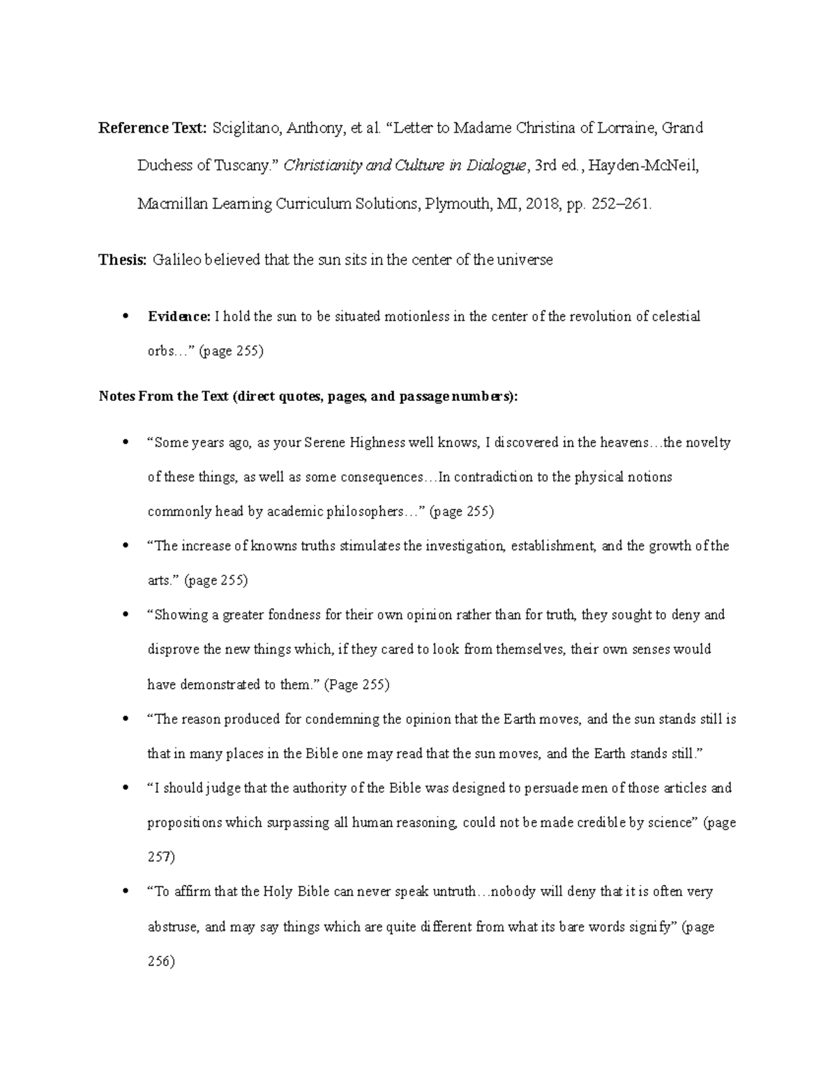 Galilio Galilei Letter to the Grand Duchess of Tuscany - Reference Text ...