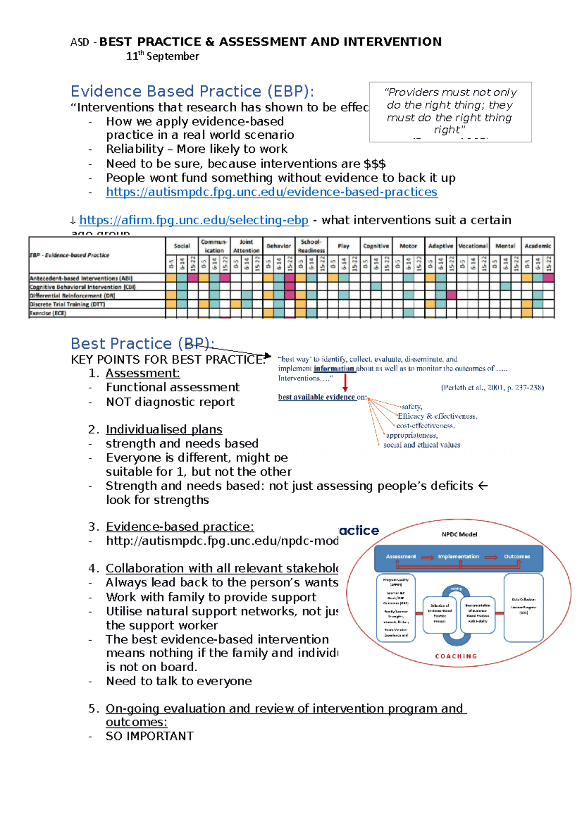 Best Practice:Intervention - 11 th September Evidence Based Practice ...