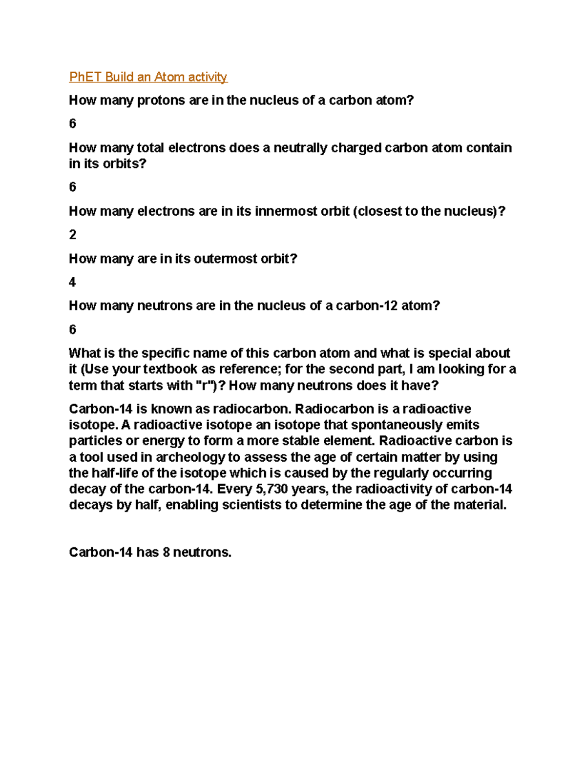 Ph ET Lab activity - Lab assignment - PhET Build an Atom activity How ...