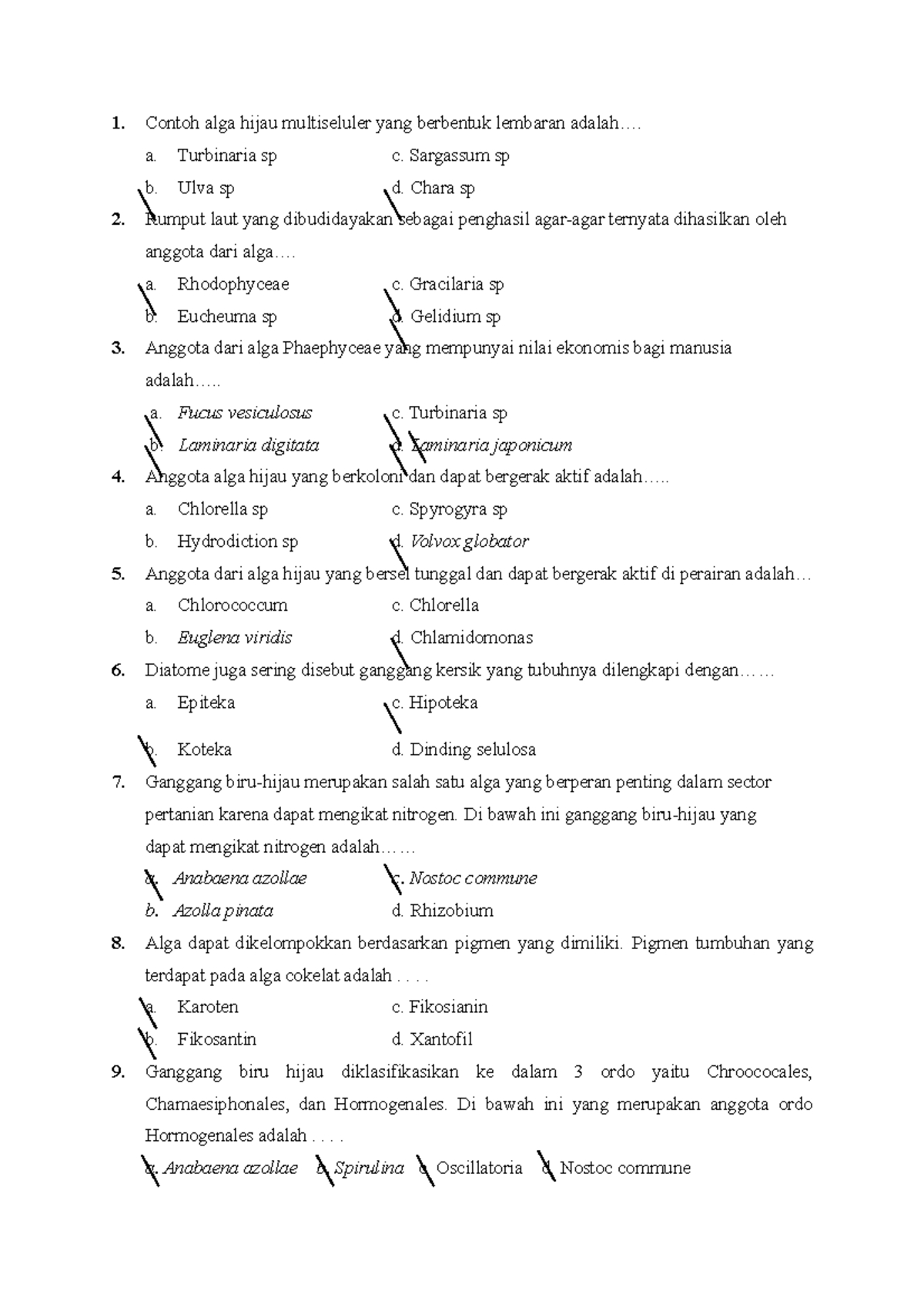 SOAL BTR - Contoh Soal - 1. Contoh alga hijau multiseluler yang ...