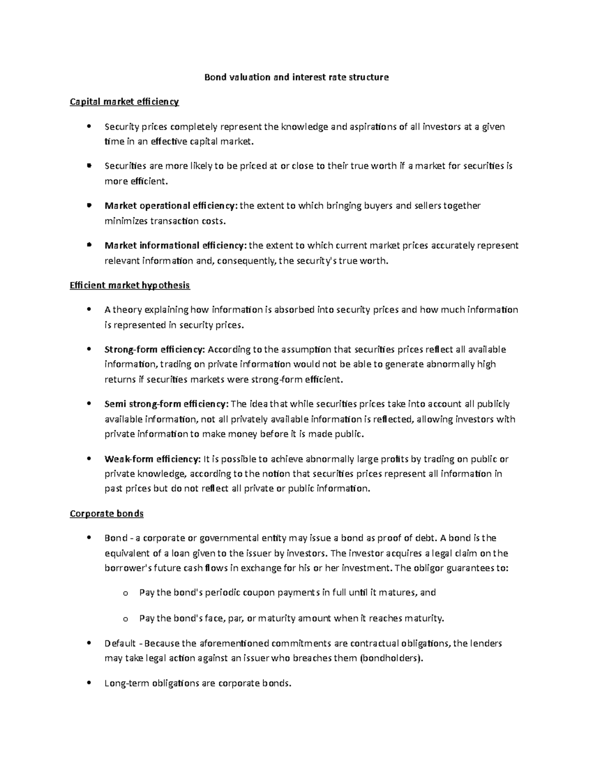 Bond valuation and interest rate structure - finance notes - Bond ...