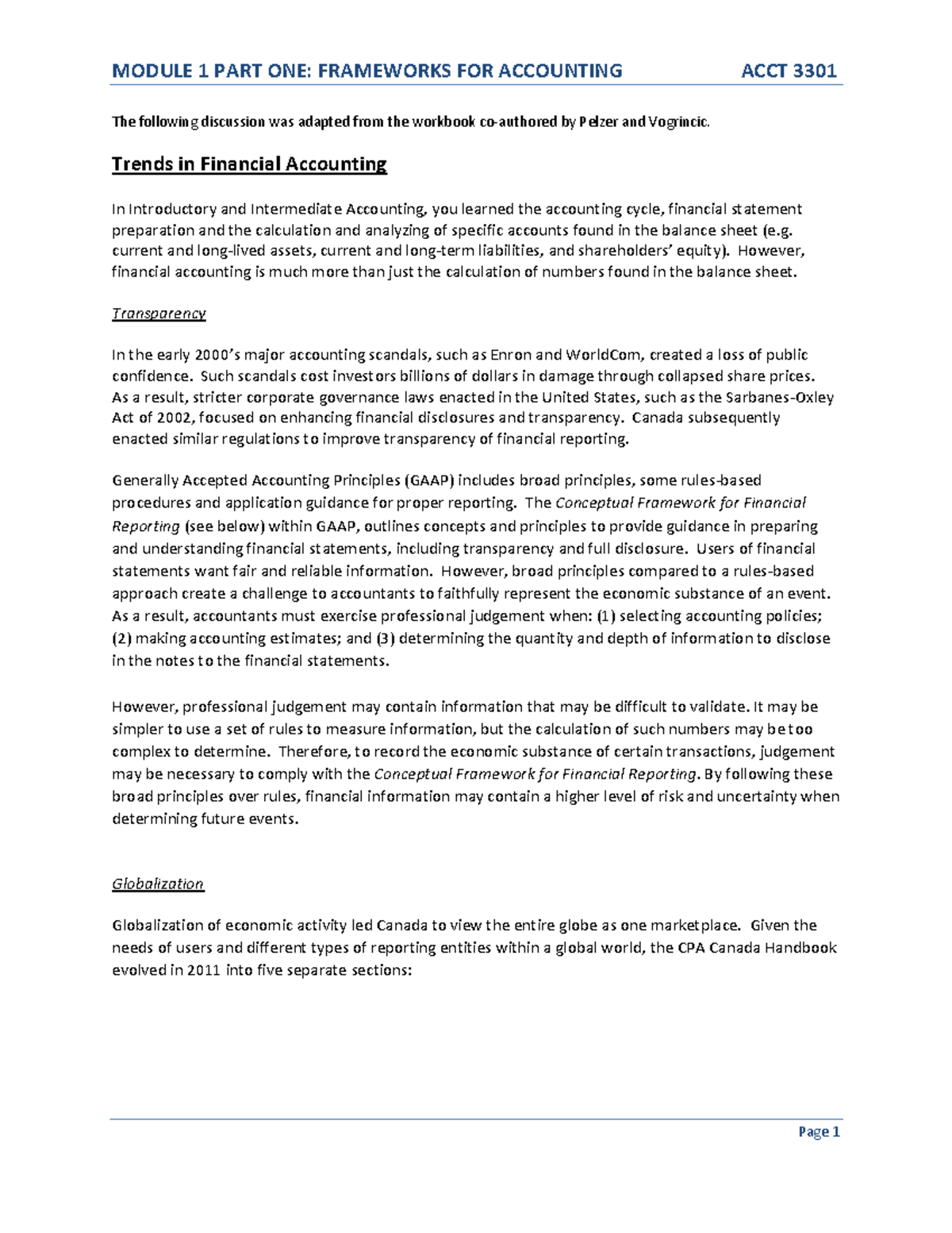 ACCT3301 Module 1 Notes PART ONE Winter 2018 - students - MODULE 1 PART ...