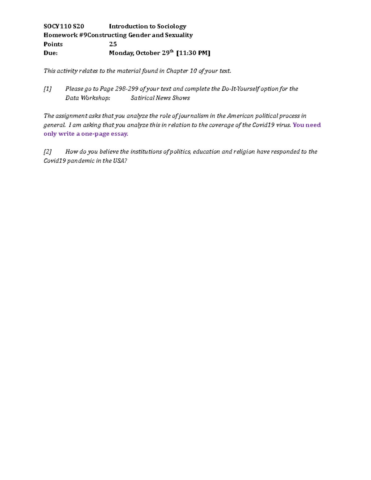 SOCY110 F20 HW#9 - Sociology Notes and Homework - SOCY110 S20 ...