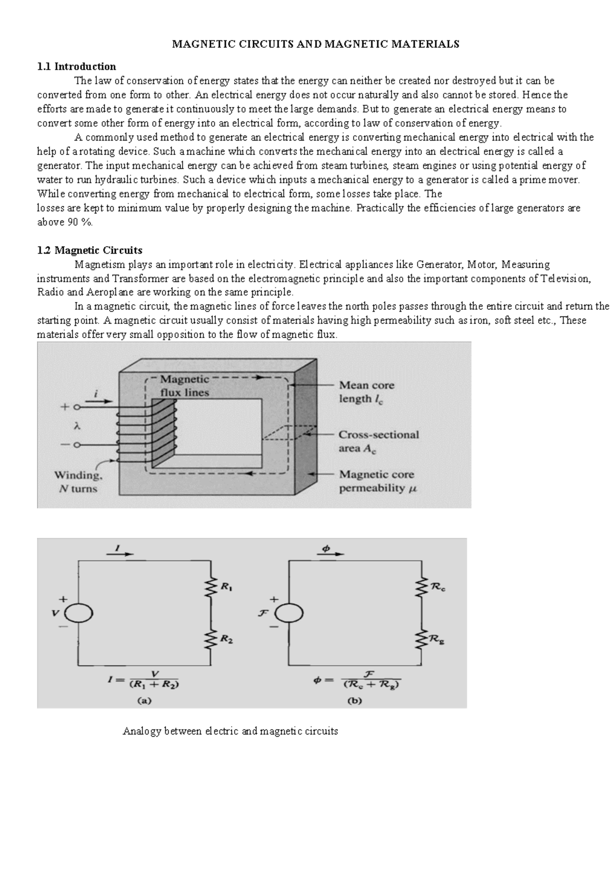 1.1 Basic concept of Magnetic Circuits & electromagnetism - MAGNETIC CIRCUITS AND MAGNETIC ...