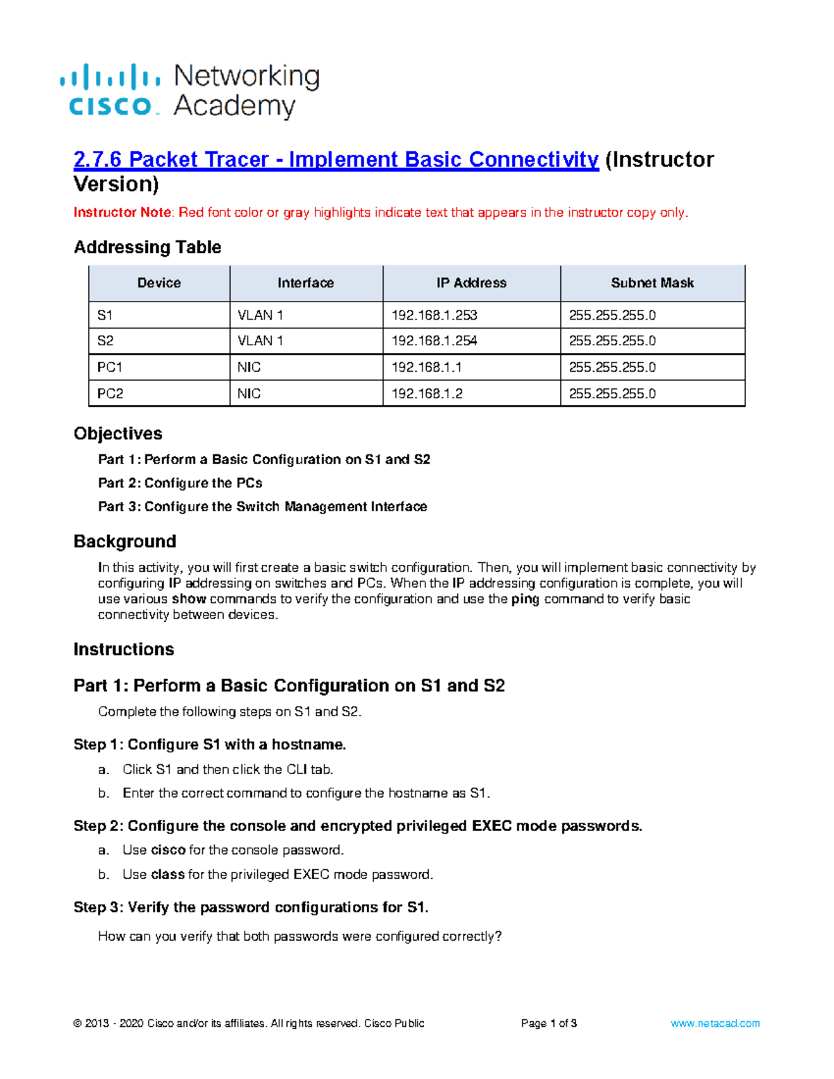 2 7 6 Packet Tracer Implement Basic Connectivity Itexam Answers