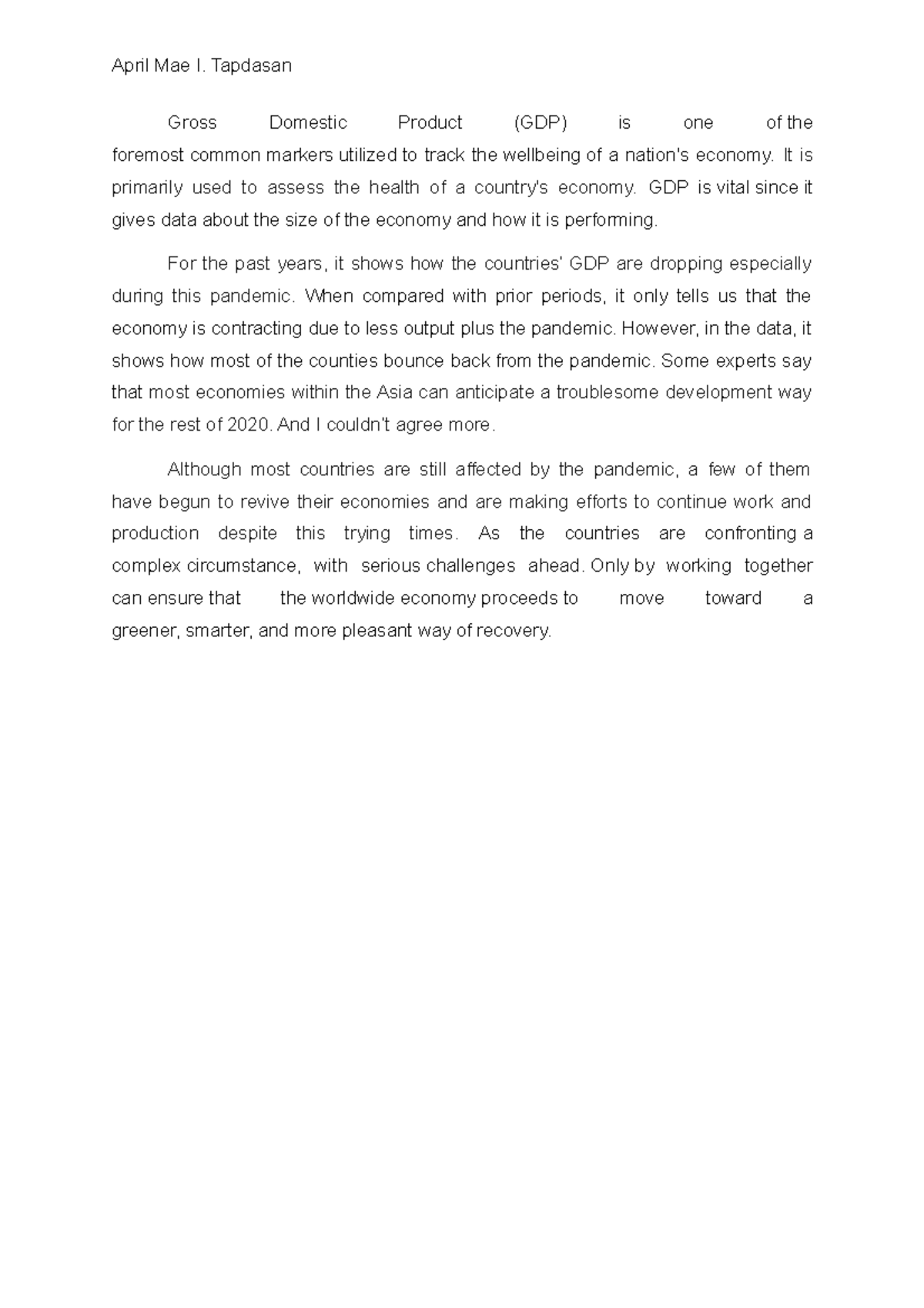 GDP Analysis - none - April Mae I. Tapdasan Gross Domestic Product (GDP ...