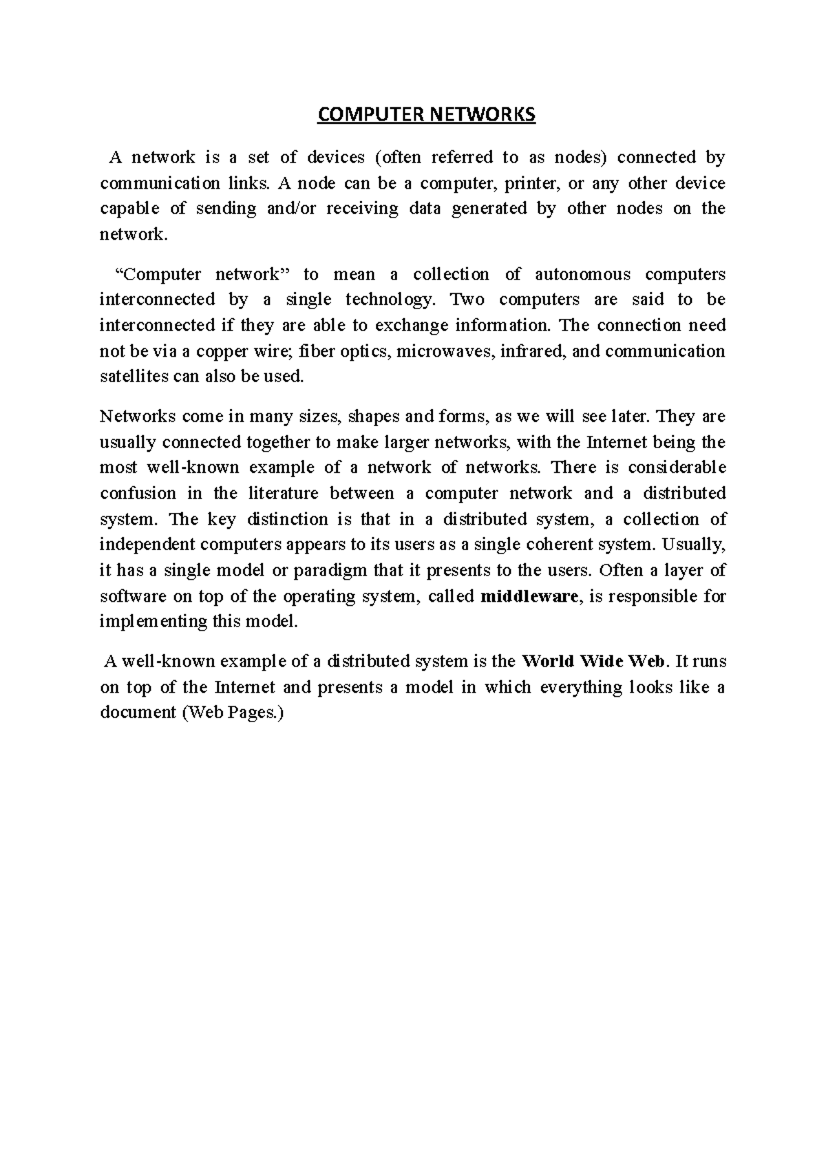 Computer Networks 1 - COMPUTER NETWORKS A network is a set of devices ...