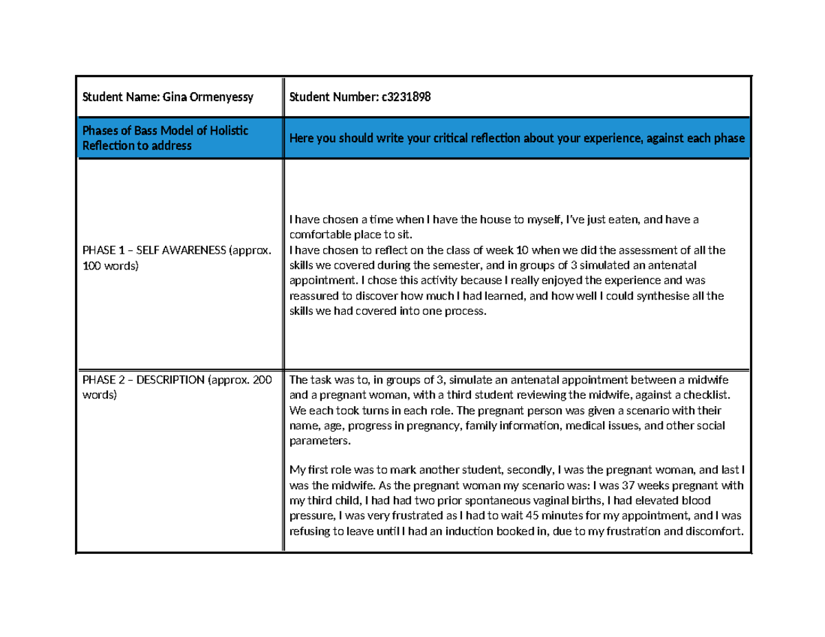 Reflection 1101 - Student Name: Gina Ormenyessy Student Number: c ...
