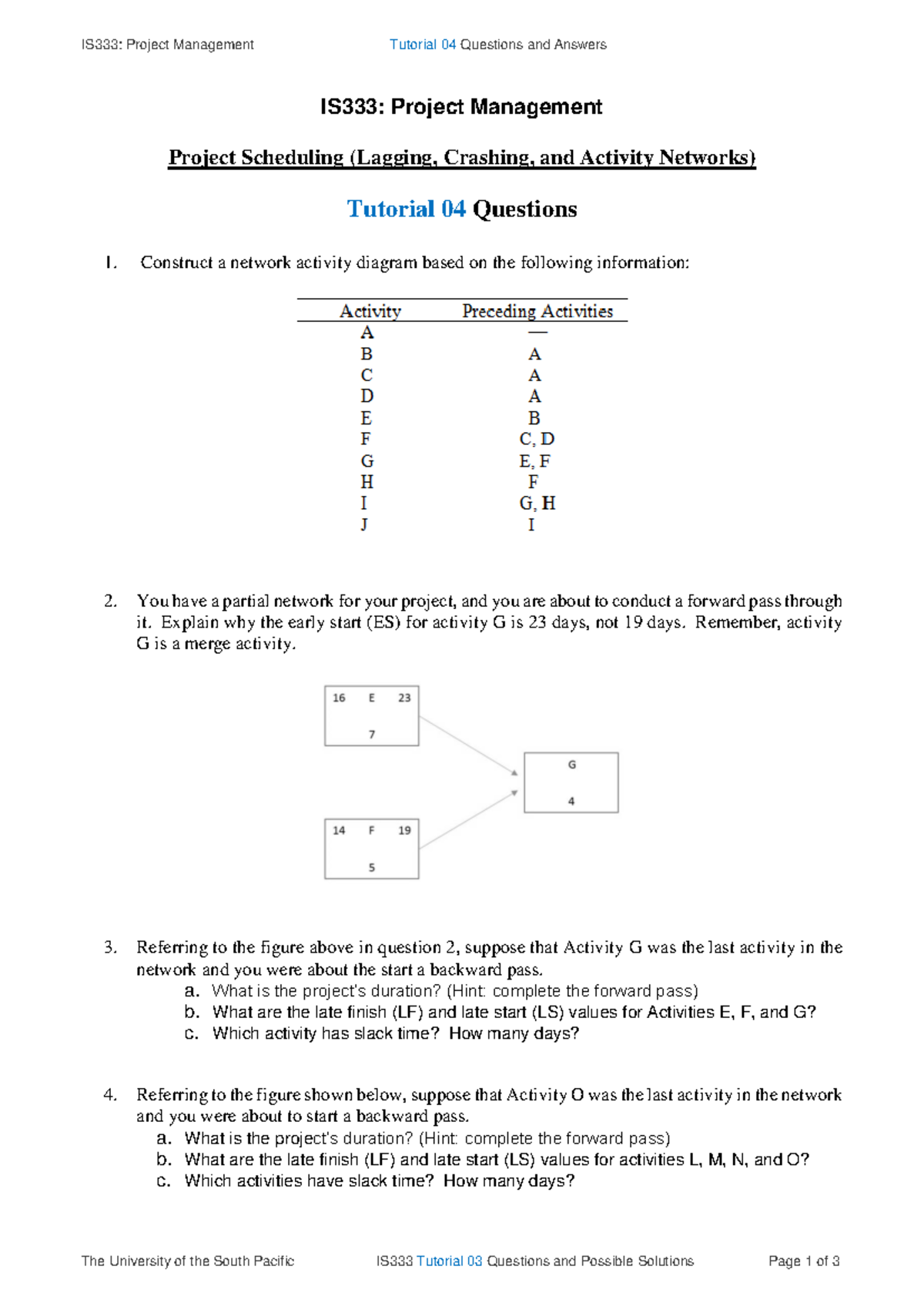 Tutorial 04 - Project Scheduling - IS333: Project Management Tutorial ...