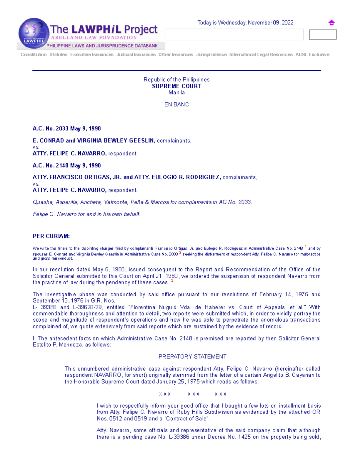 Lawphil - Geeslin VS. Navarro - Constitution Statutes Executive ...