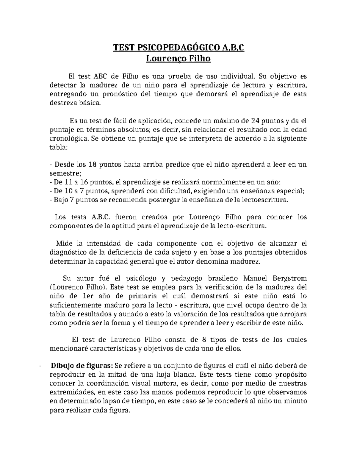 TEST DE ABC DE Filhos - Es un documneto de apoyo para la materia de ...