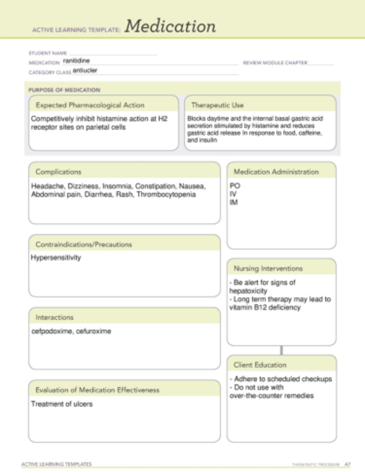 Ranitidine medication - ACTIVE LEARNING TEMPLATE: Medication STUDENT ...