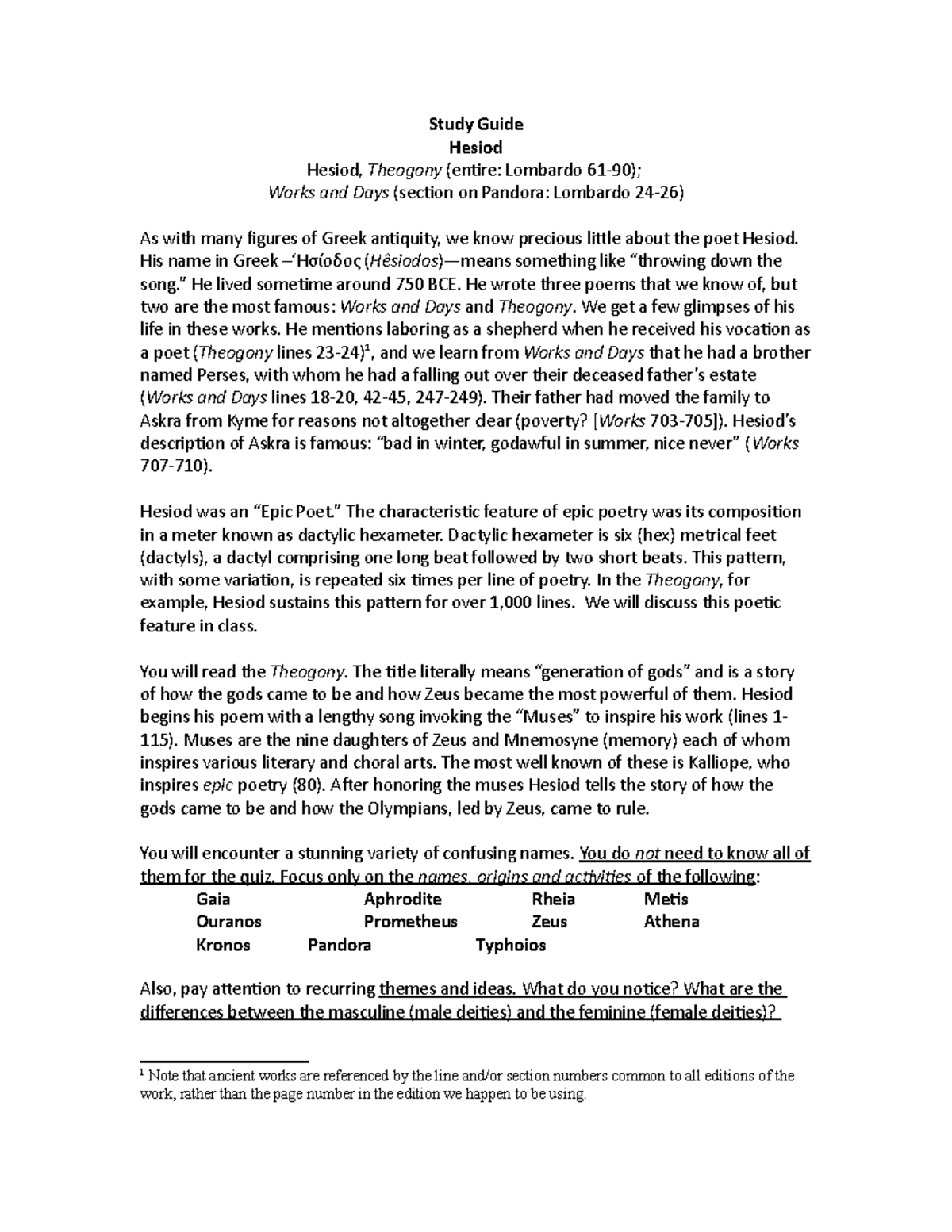 Study Guide: Hesiod's Theogony and Works and Days - Studocu