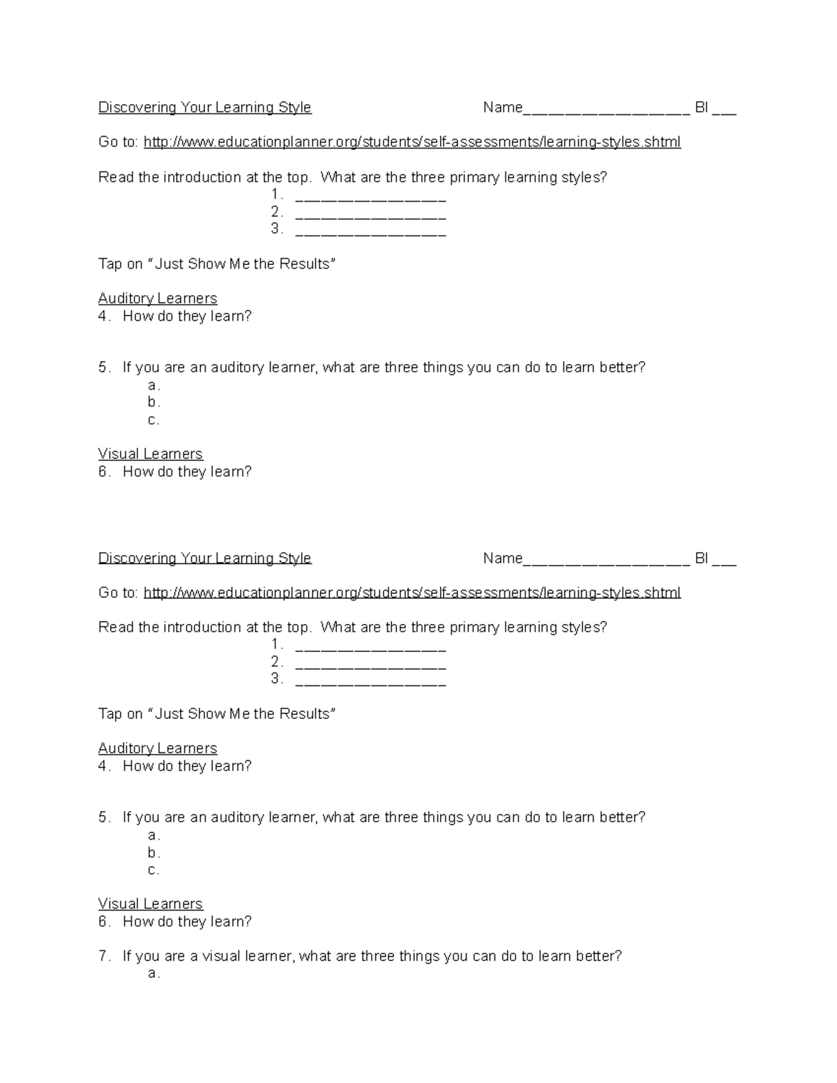 Discovering Learning Styles Web Quest-1 - Discovering Your Learning ...