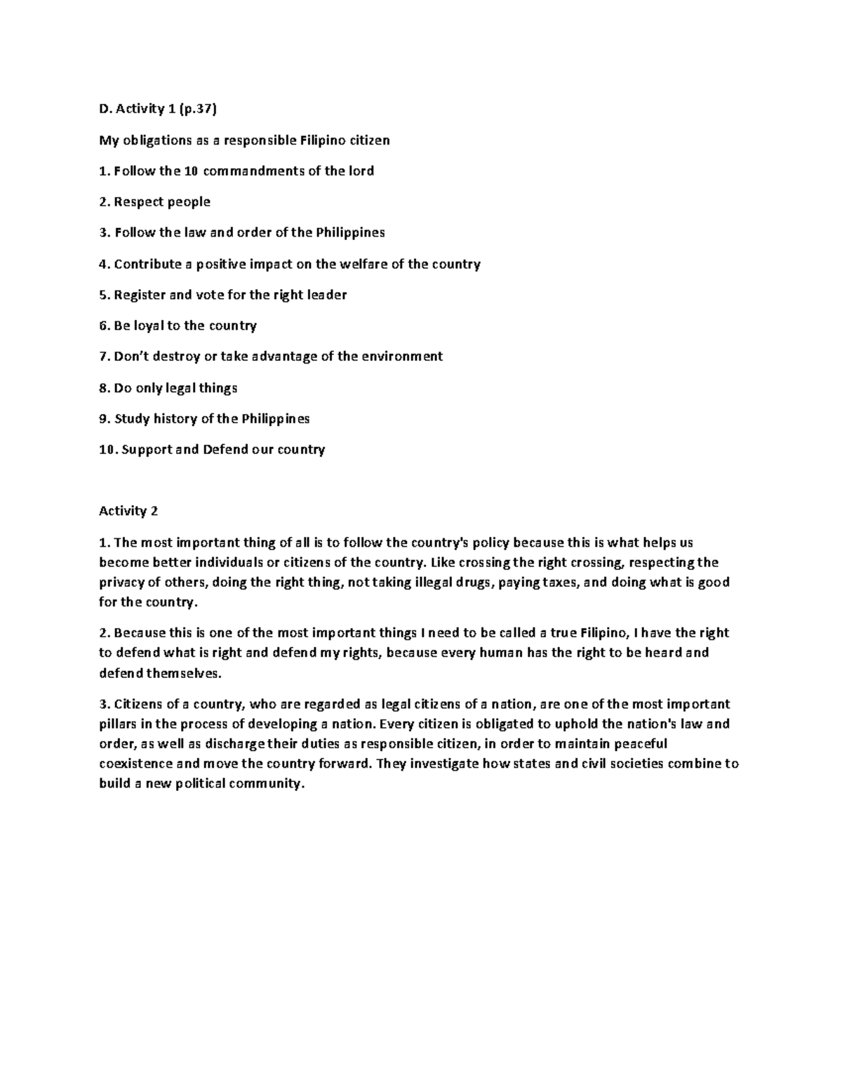 Salazar Seatwork TTM106 - D. Activity 1 (p) My obligations as a ...
