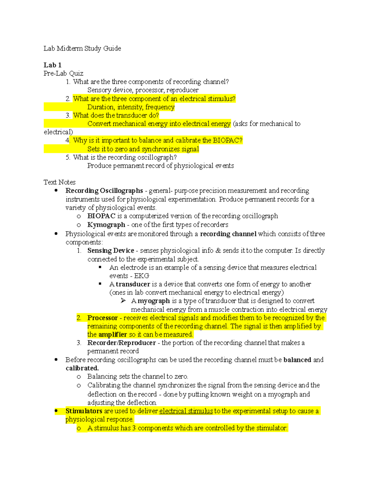 Lab/Lecture/Text notes for labs 1-4 - Lab Midterm Study Guide Lab 1 Pre ...