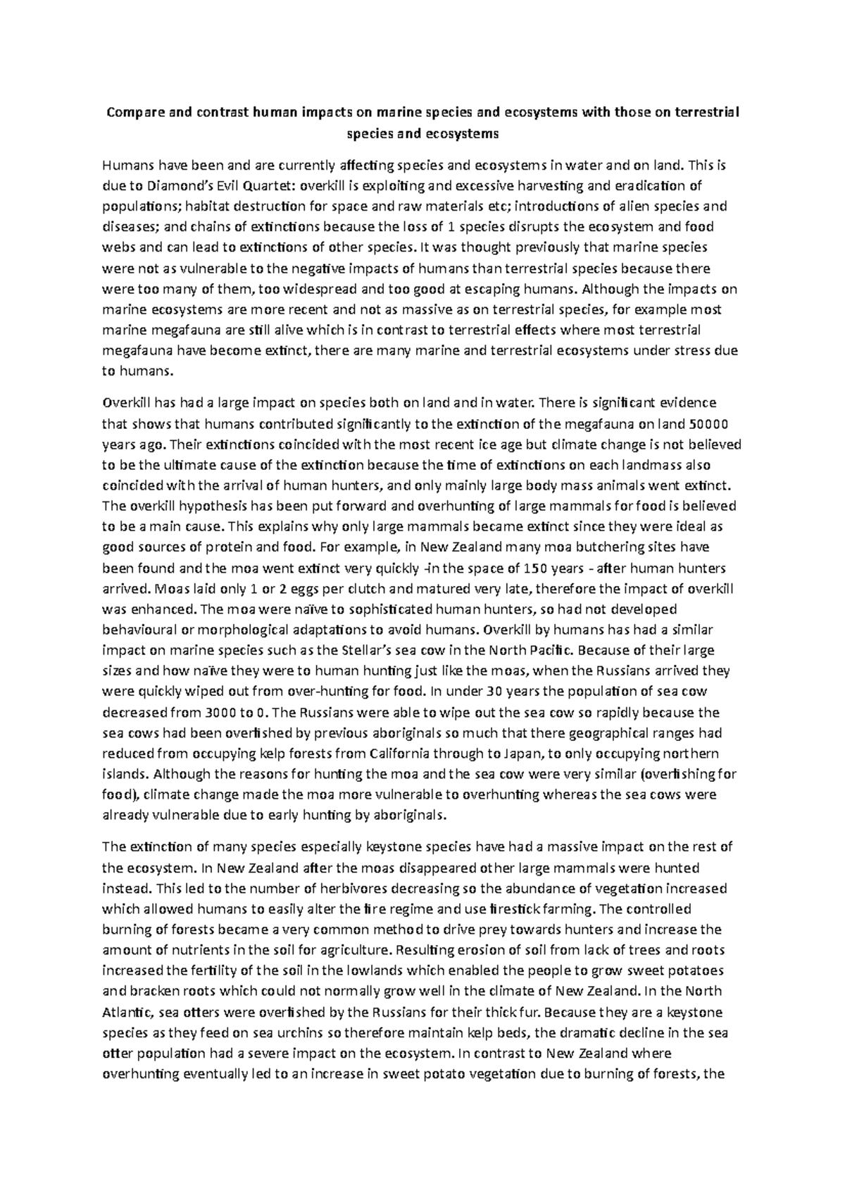 Marine and Land ecosystems - Compare and contrast human impacts on ...