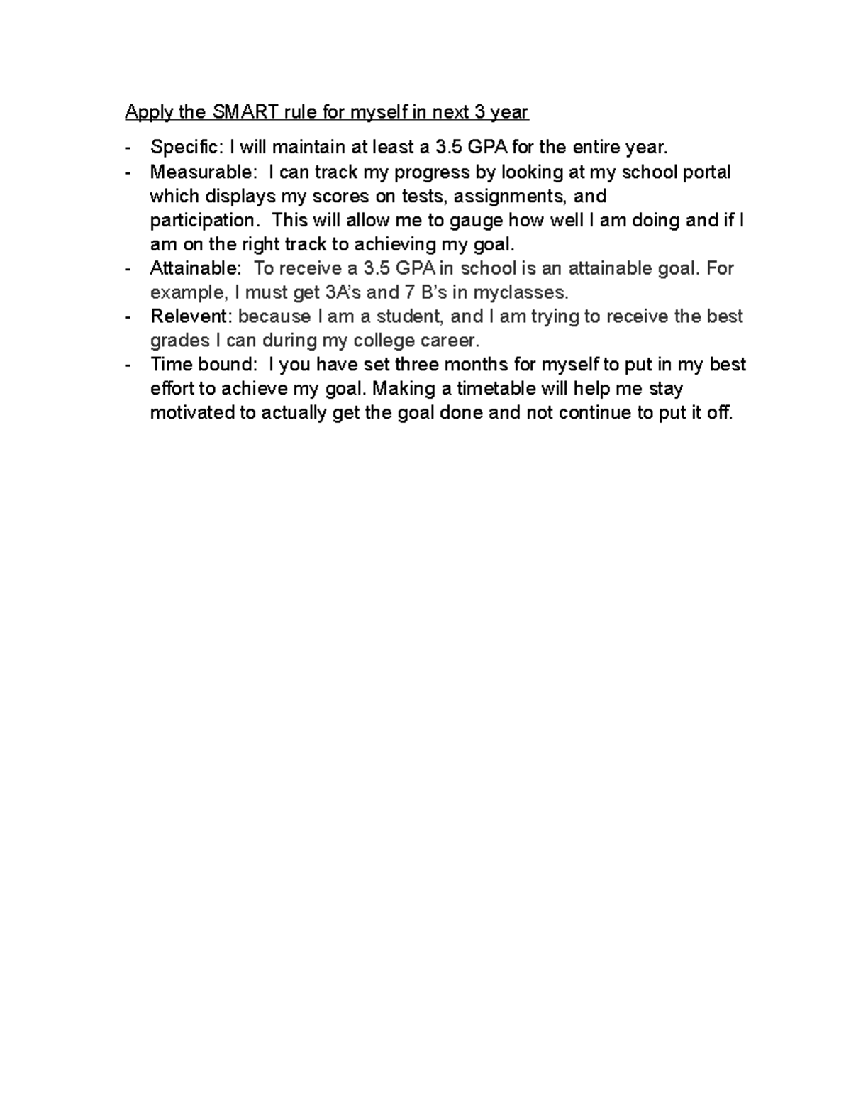 Apply the Smart rule for myself in next 3 year - Apply the SMART rule ...