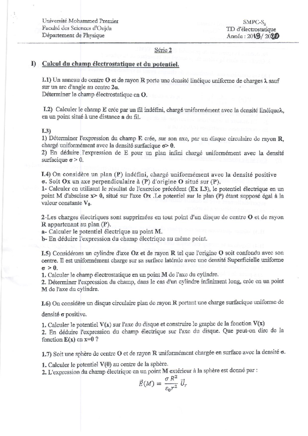 Electrostatique 2 S2 EL Chaieb TD serie 2 - Physique - Studocu