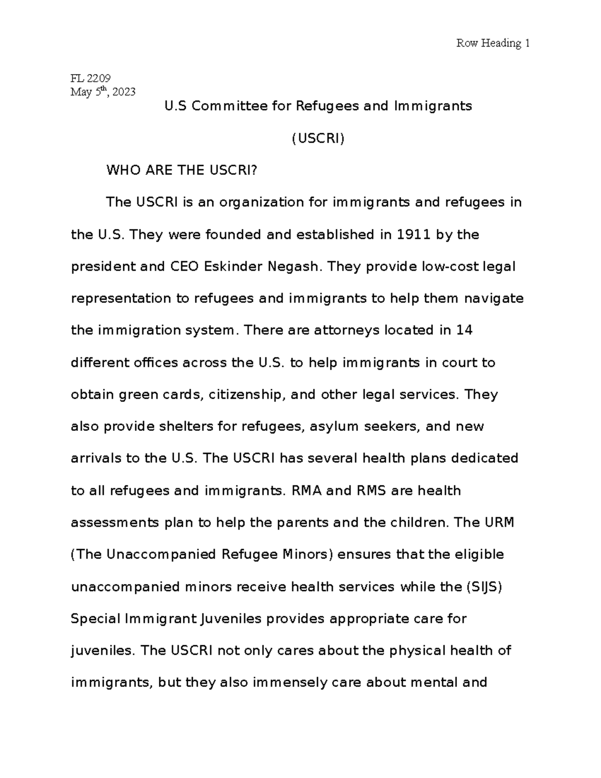 Final Capstone Project - FL 2209 May 5th, 2023 U Committee for Refugees ...