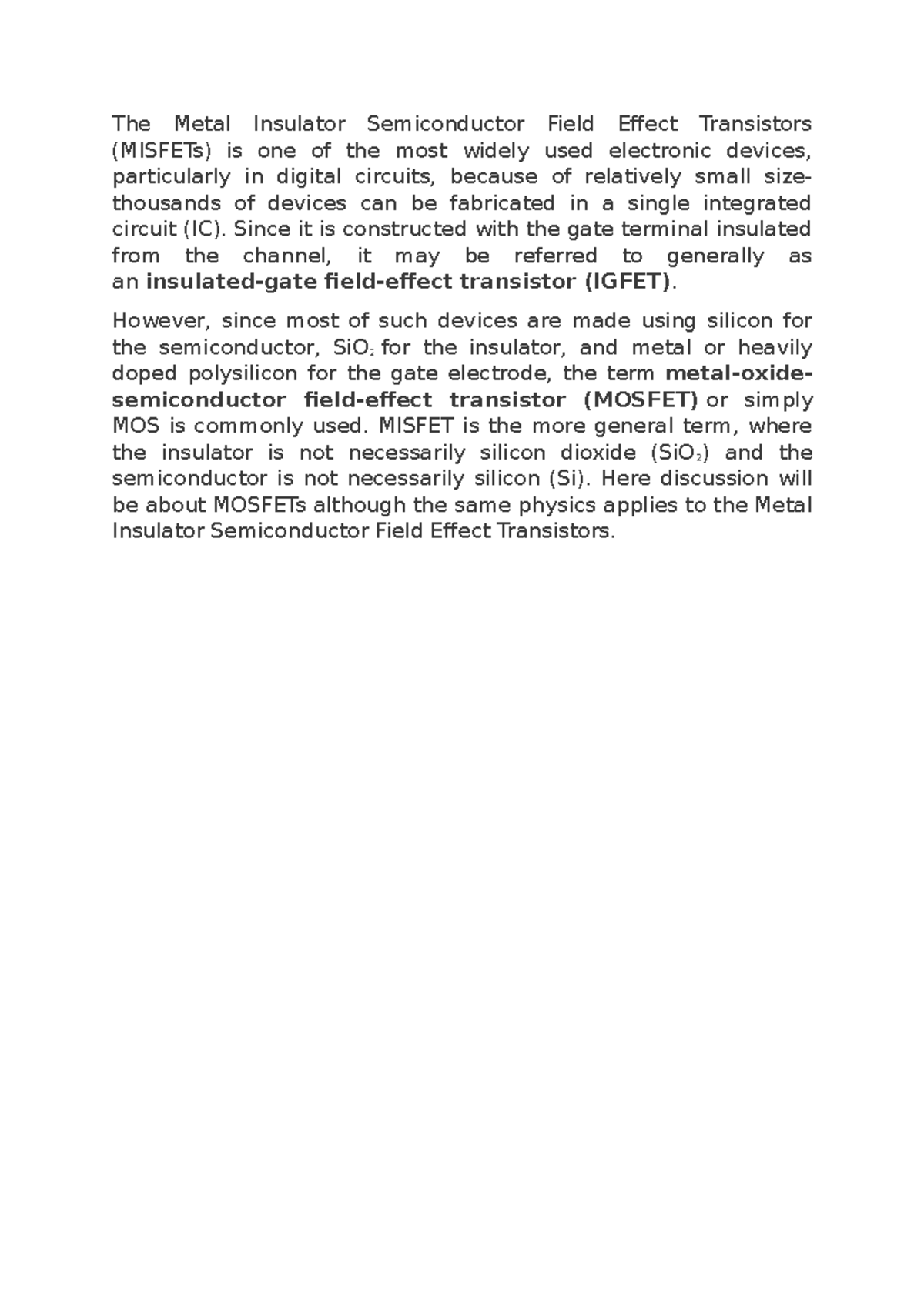 Metal Insulator Semiconductor Field Effect Transistors ( Misfet) - The ...