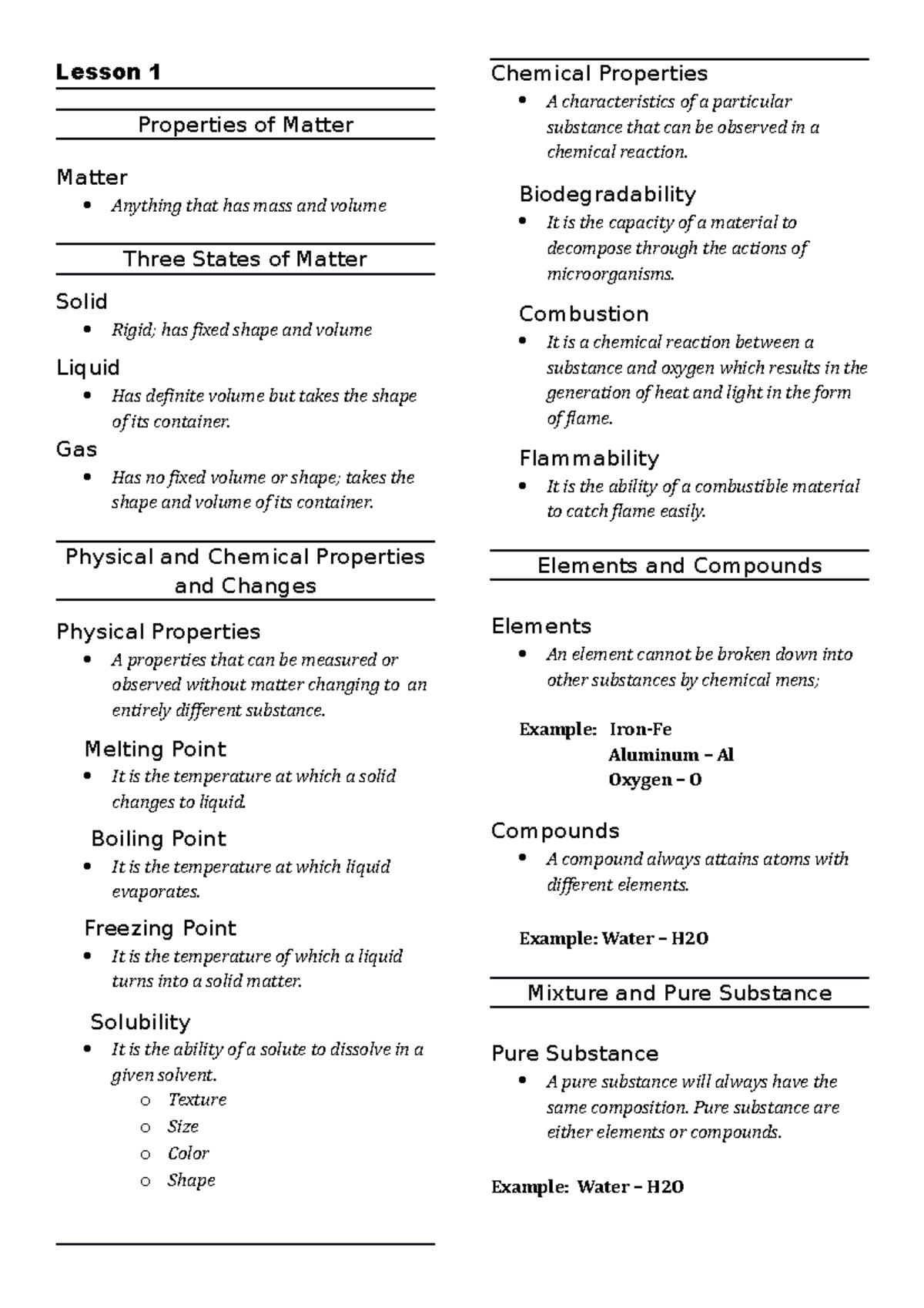 General chemistry - hughfuyuyuiovbtyrfg - Lesson 1 Properties of Matter ...