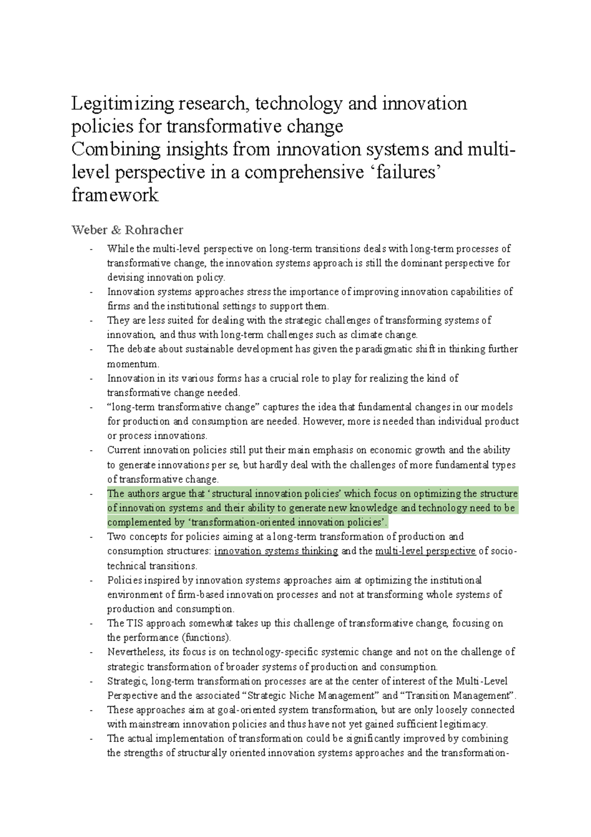 Policy articles sumary - Legitimizing research, technology and ...