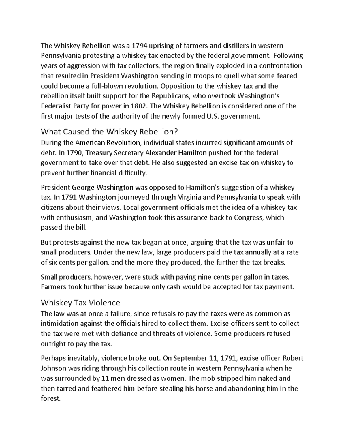 Whiskey Revolution Notes - The Whiskey Rebellion was a 1794 uprising of ...