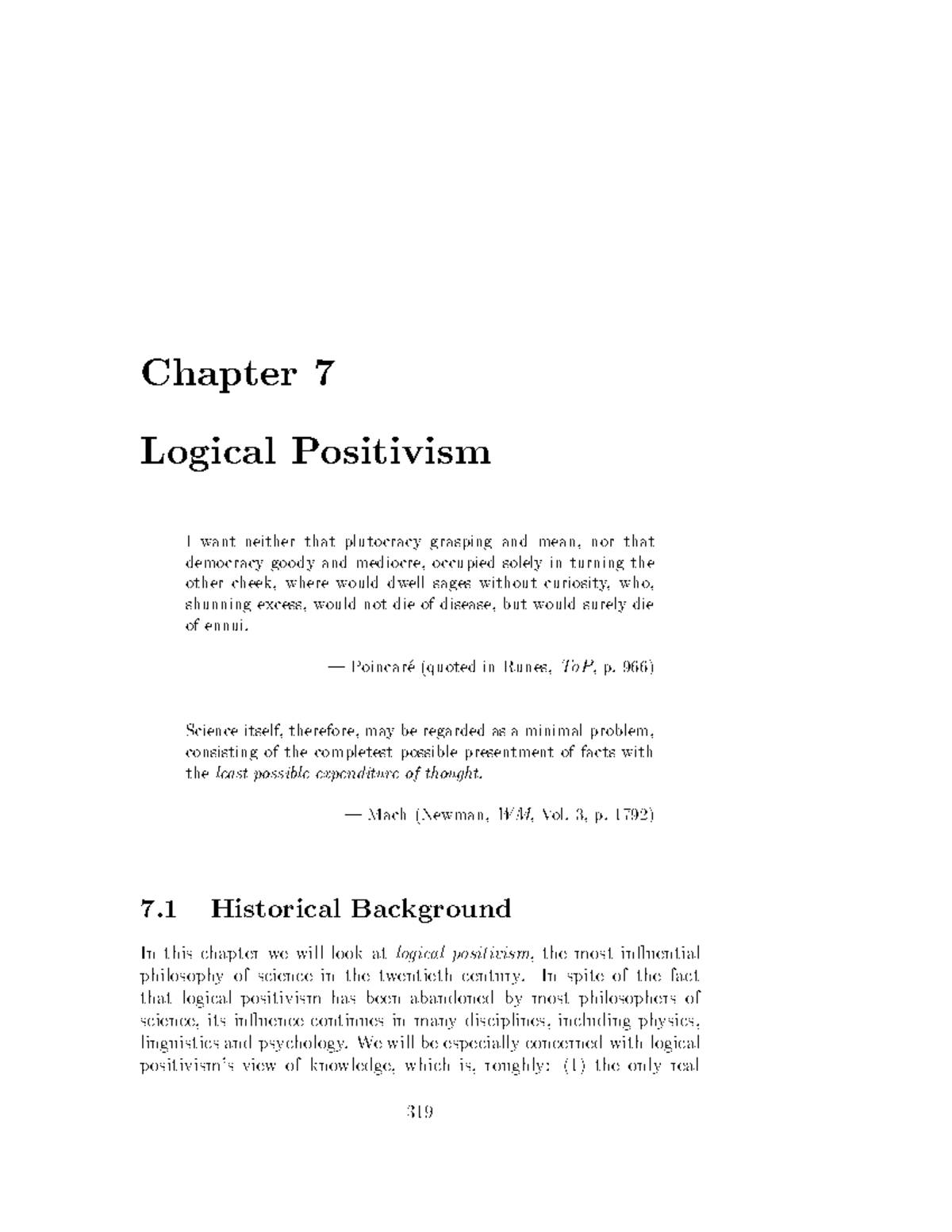 C7 - Of pms - Chapter Logical Positivism I want neither that pluto ...