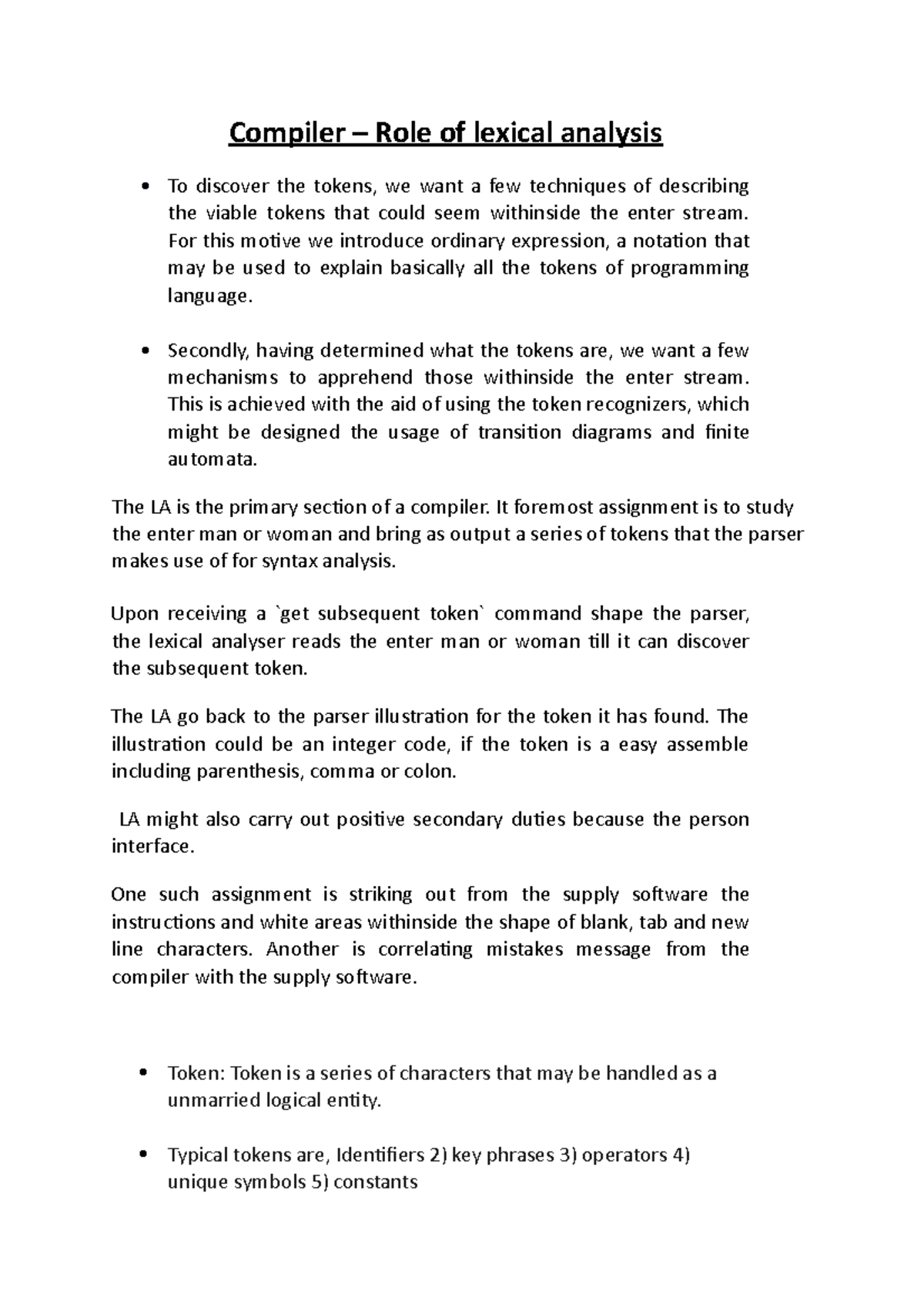 Compiler – Role of lexical analysis - Compiler – Role of lexical ...