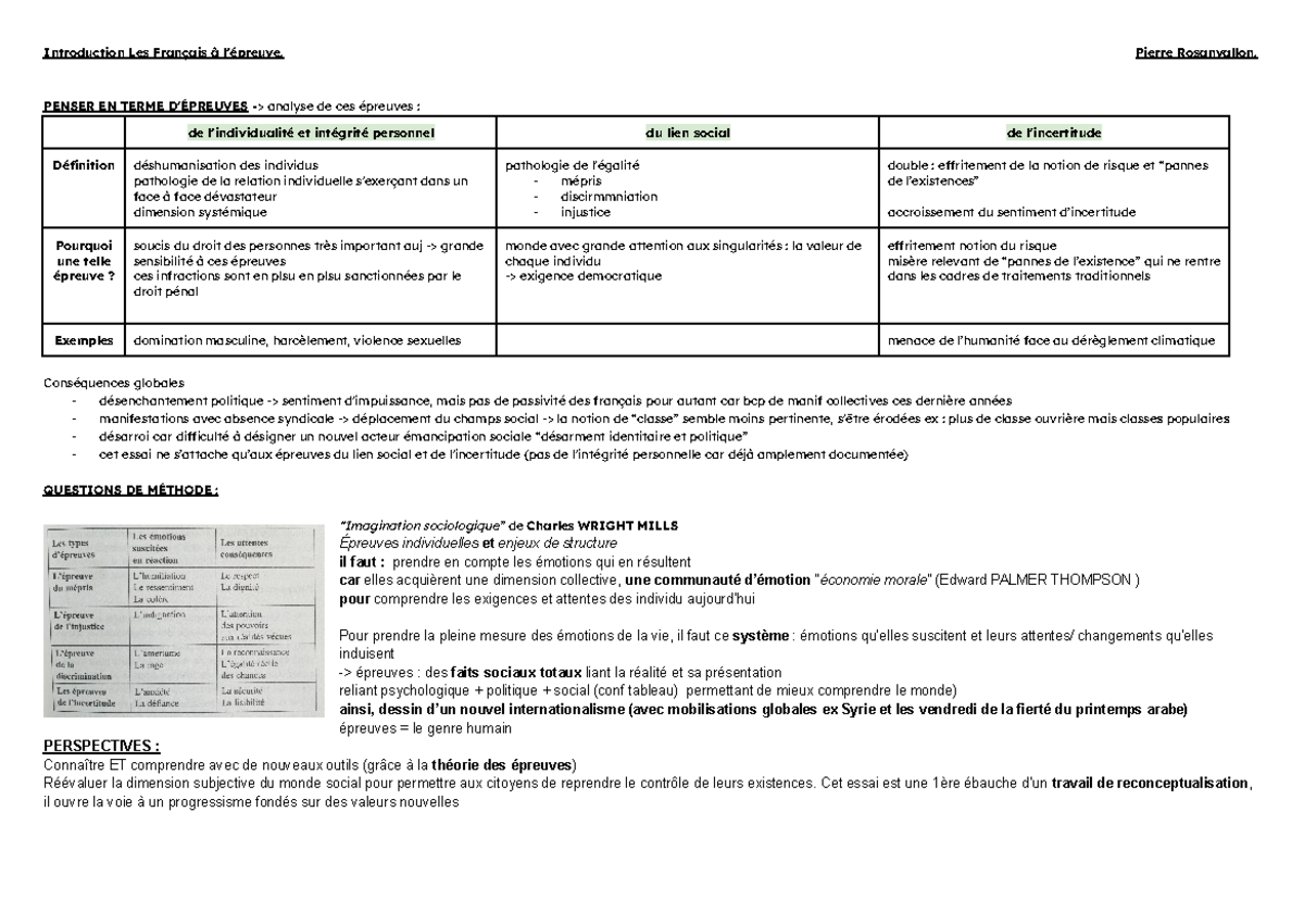 Fiche de lecture les épreuves de la vie - Introduction Les Français à l ...