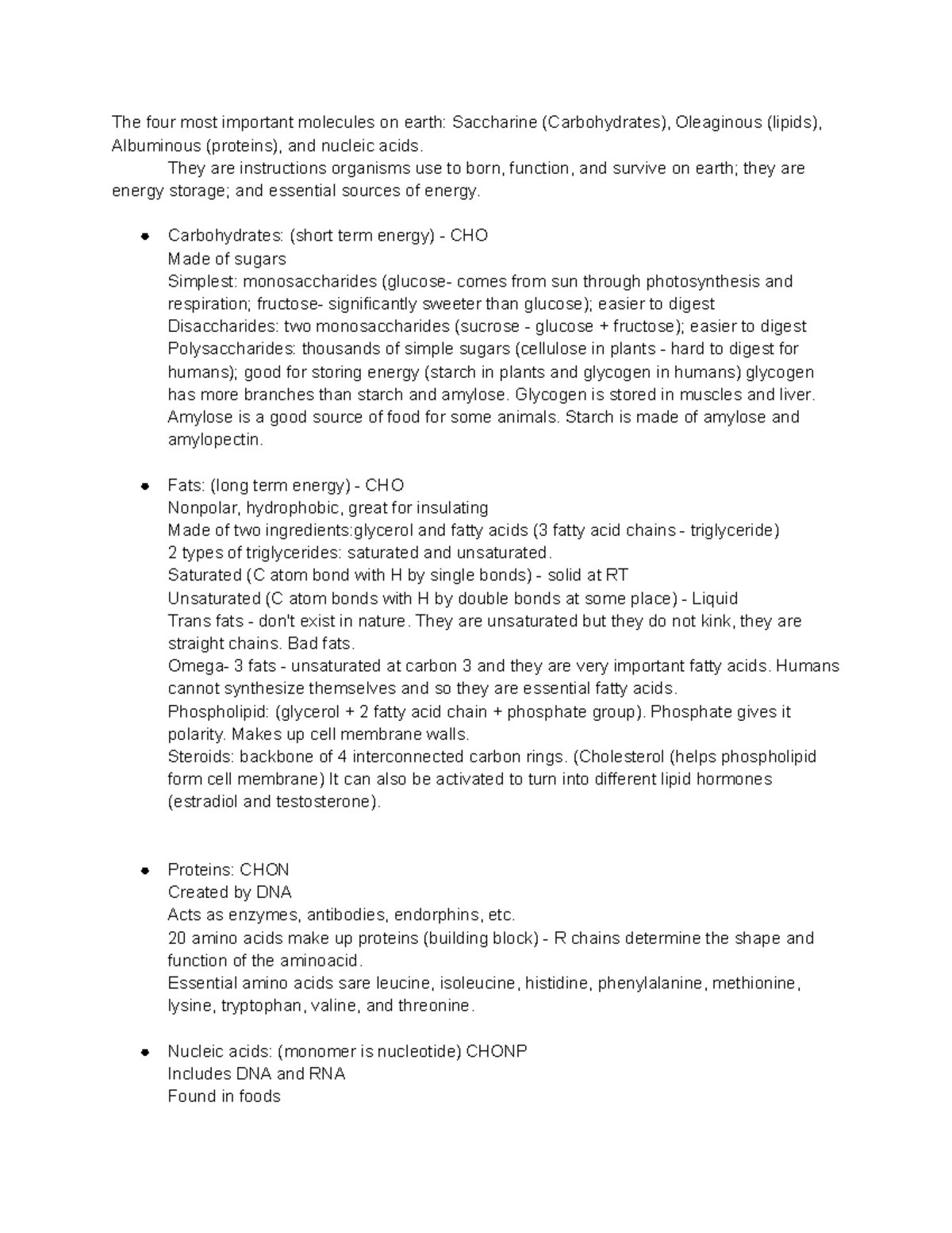 Biologically important molecules - The four most important molecules on ...