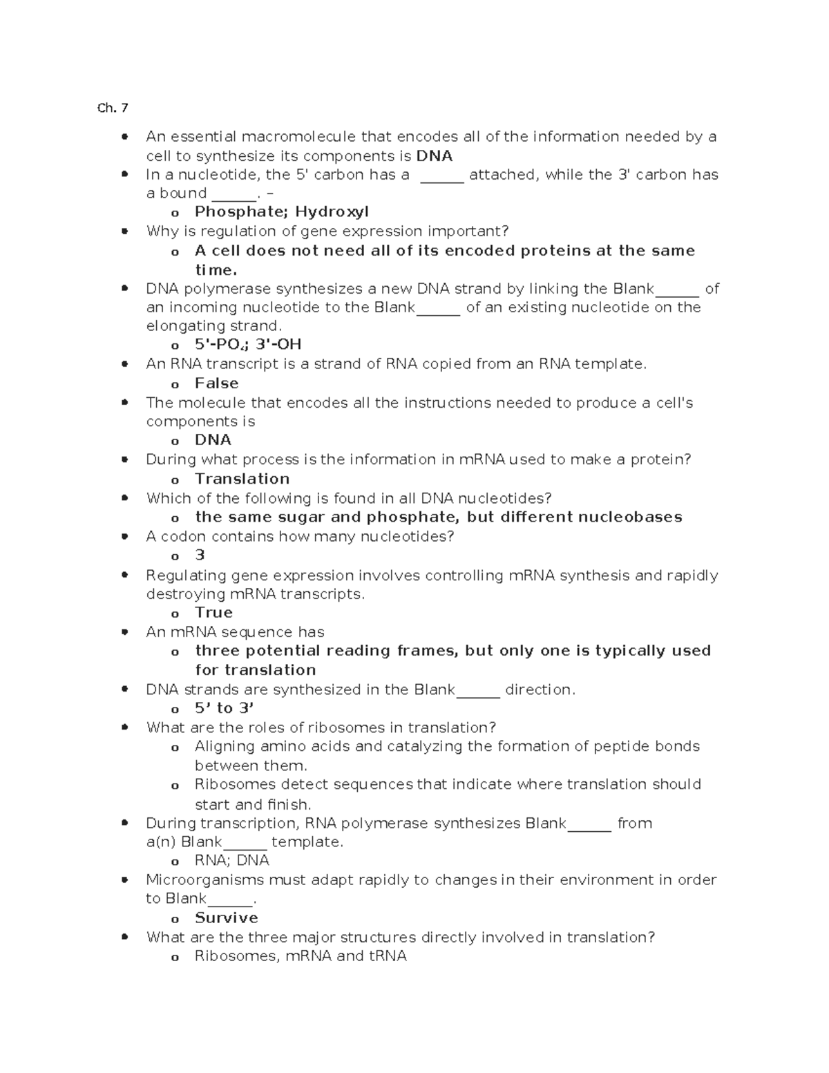 Ch 7, 8, 9 - Review material - Ch. 7 An essential macromolecule that ...