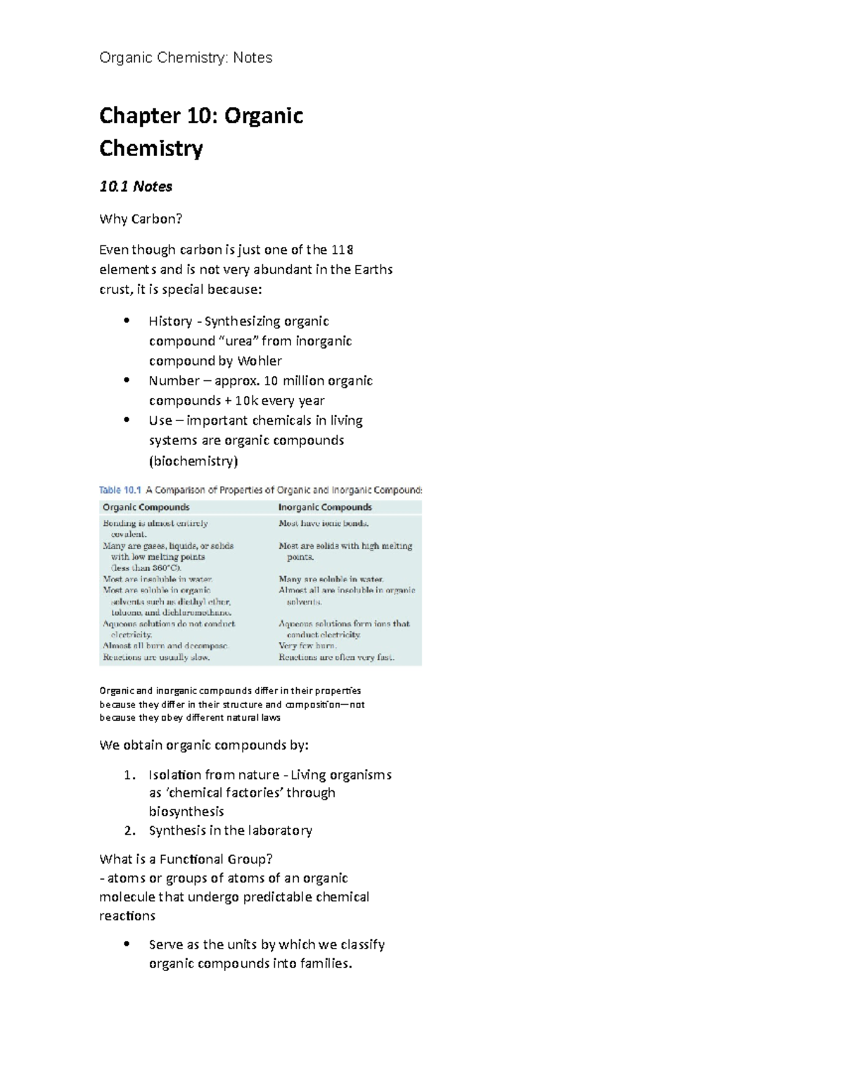 Chem - Lecture notes 3 - Organic Chemistry: Notes Chapter 10: Organic ...