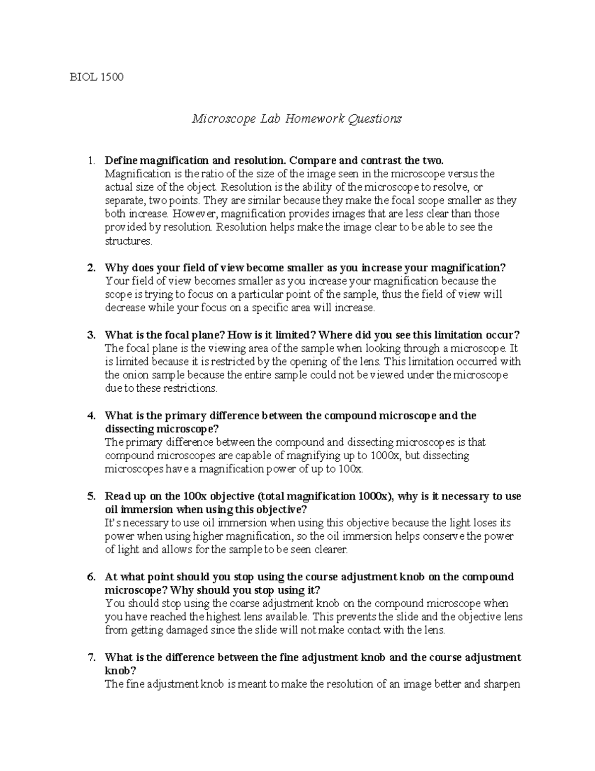 BIOL 1500 Microscope Lab HW - BIOL 1500 Microscope Lab Homework ...
